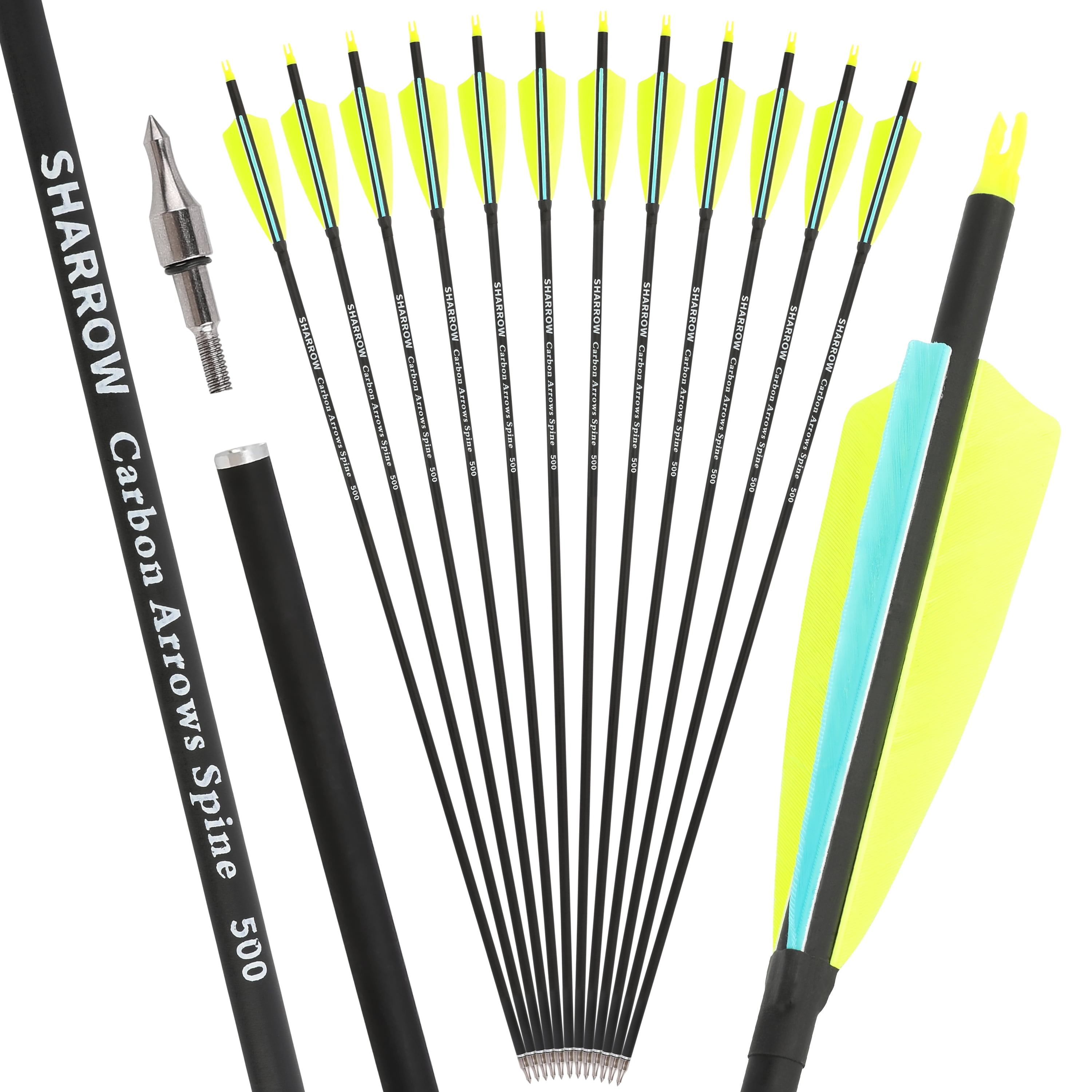 SHARROW 30 Inch Archery Feathered Carbon Arrows for Recurve ID 6.2mm ...