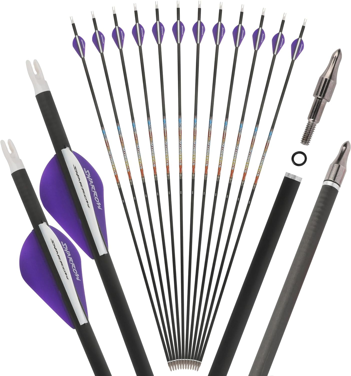 SHARROW 31" Carbon Arrows Hunting Arrows Spine 250 300 350 400 500 600 ...