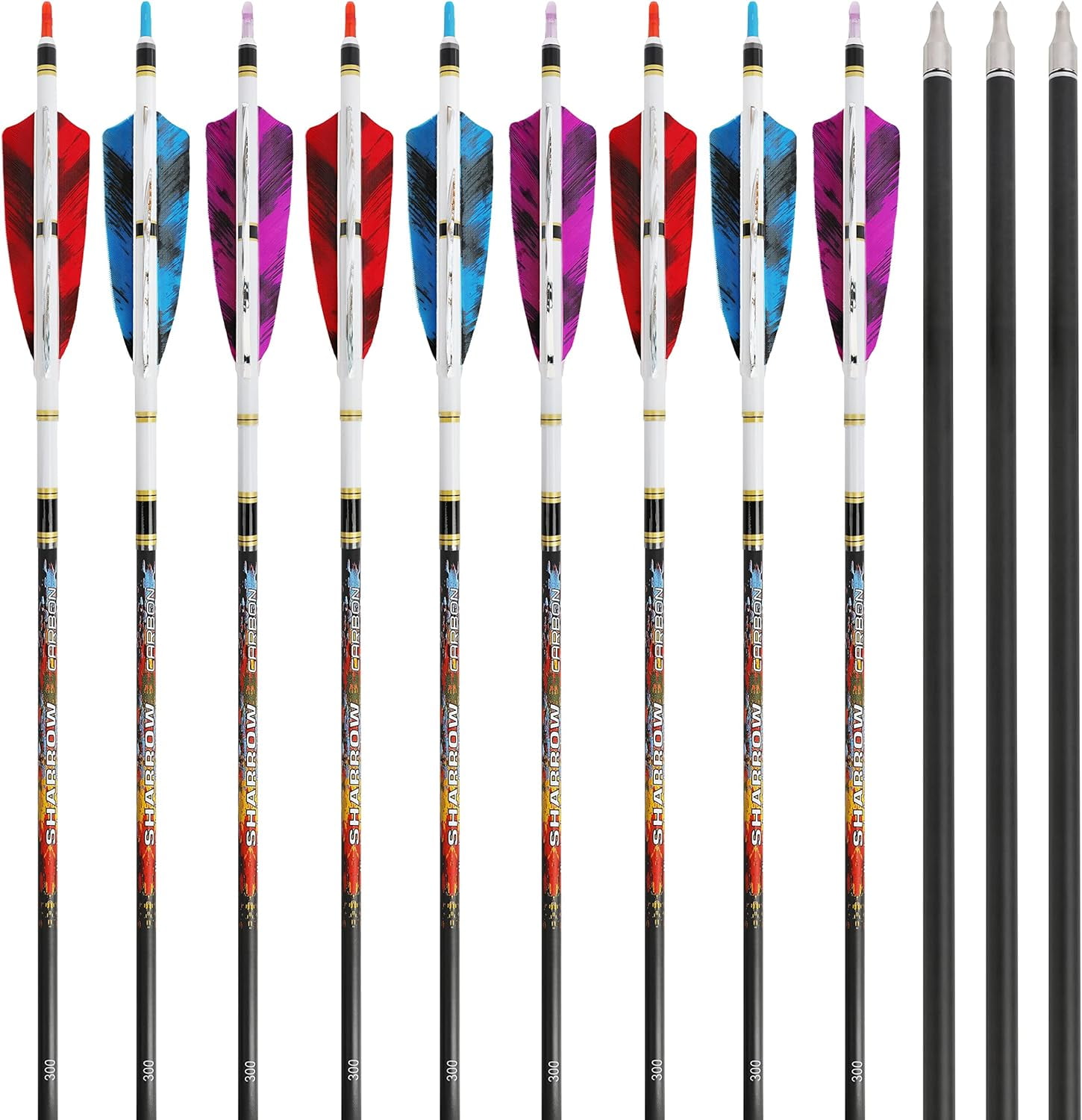 SHARROW 31" Pure Carbon Arrows Archery Hunting Arrows 250 300 350 400 ...