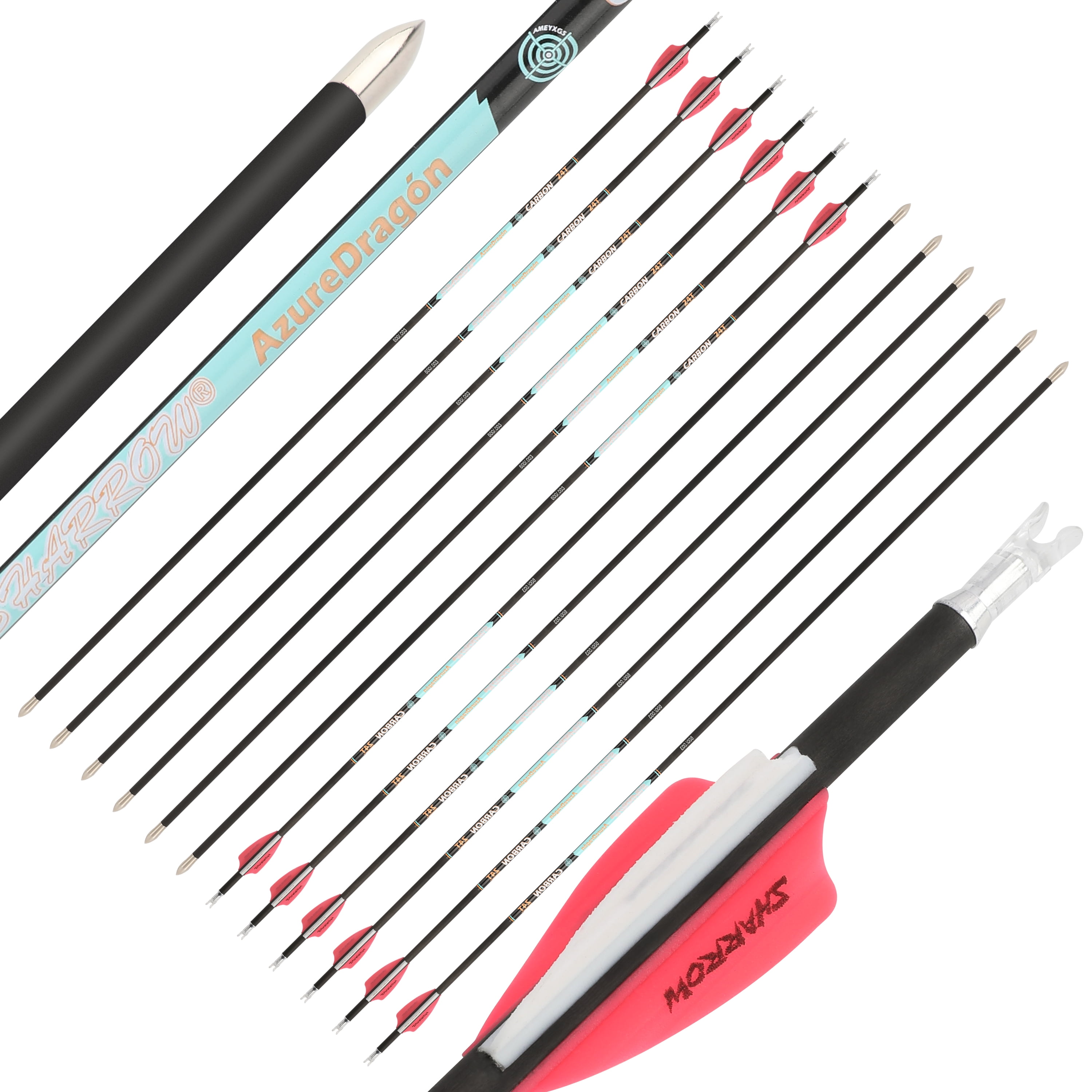 SHARROW 4.2mm Archery Arrows for Recurve Bow and Compound Bow - 12 Pack ...