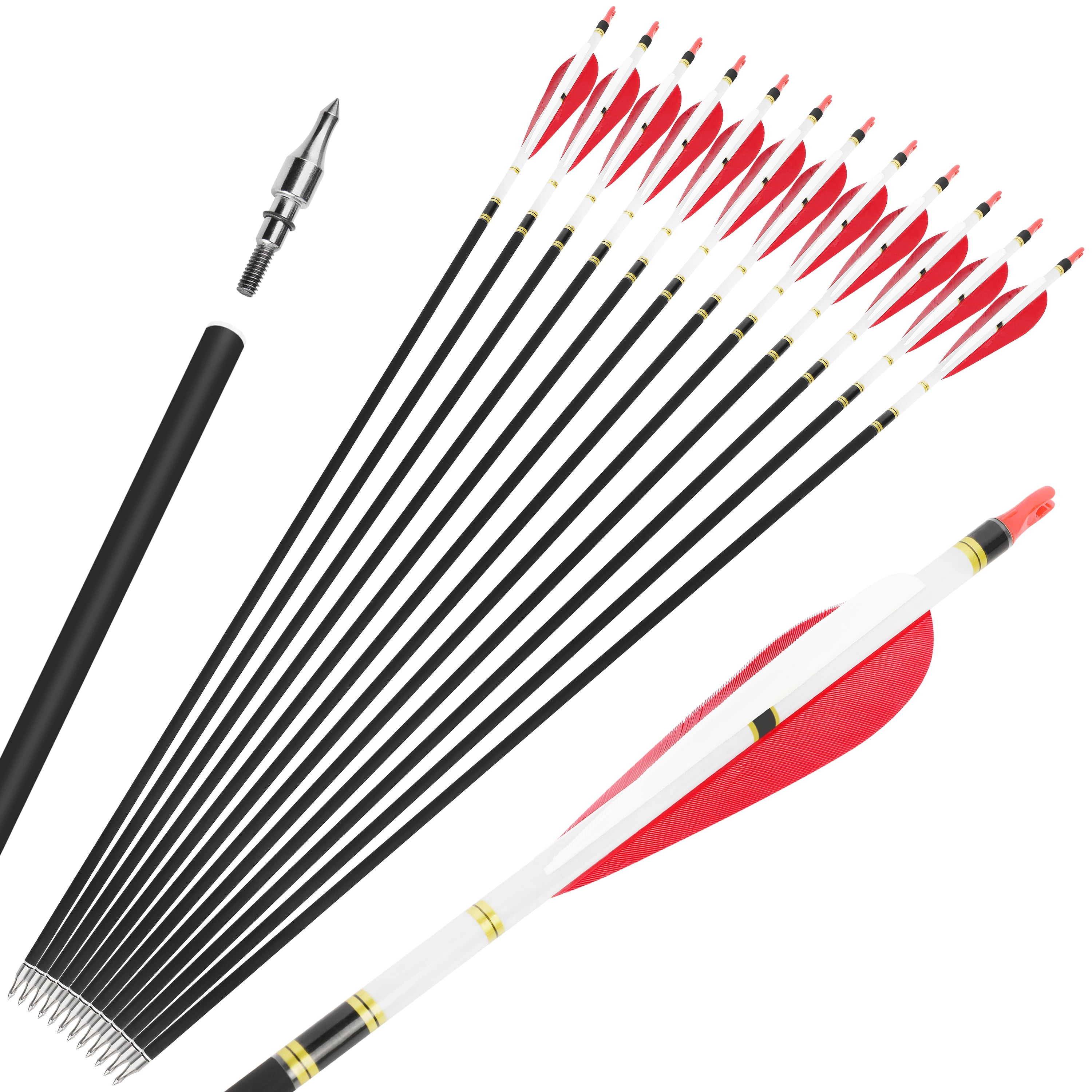 SHARROW Hunting Archery 30" Hybrid Carbon Fiber Arrows with 4" Red ...