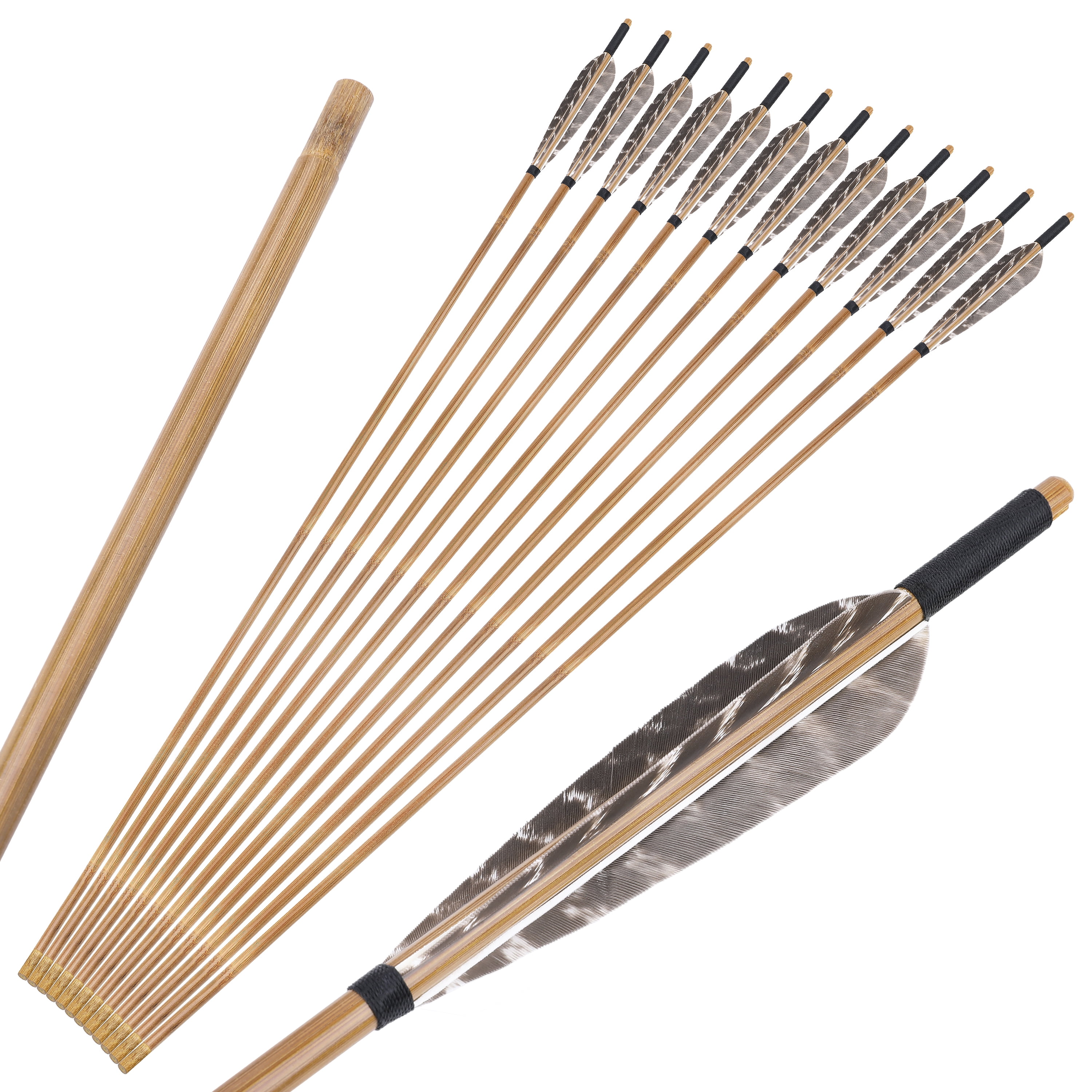 SHARROW Archery Traditional Bamboo Arrows with 5-Inch Parabolic Turkey ...