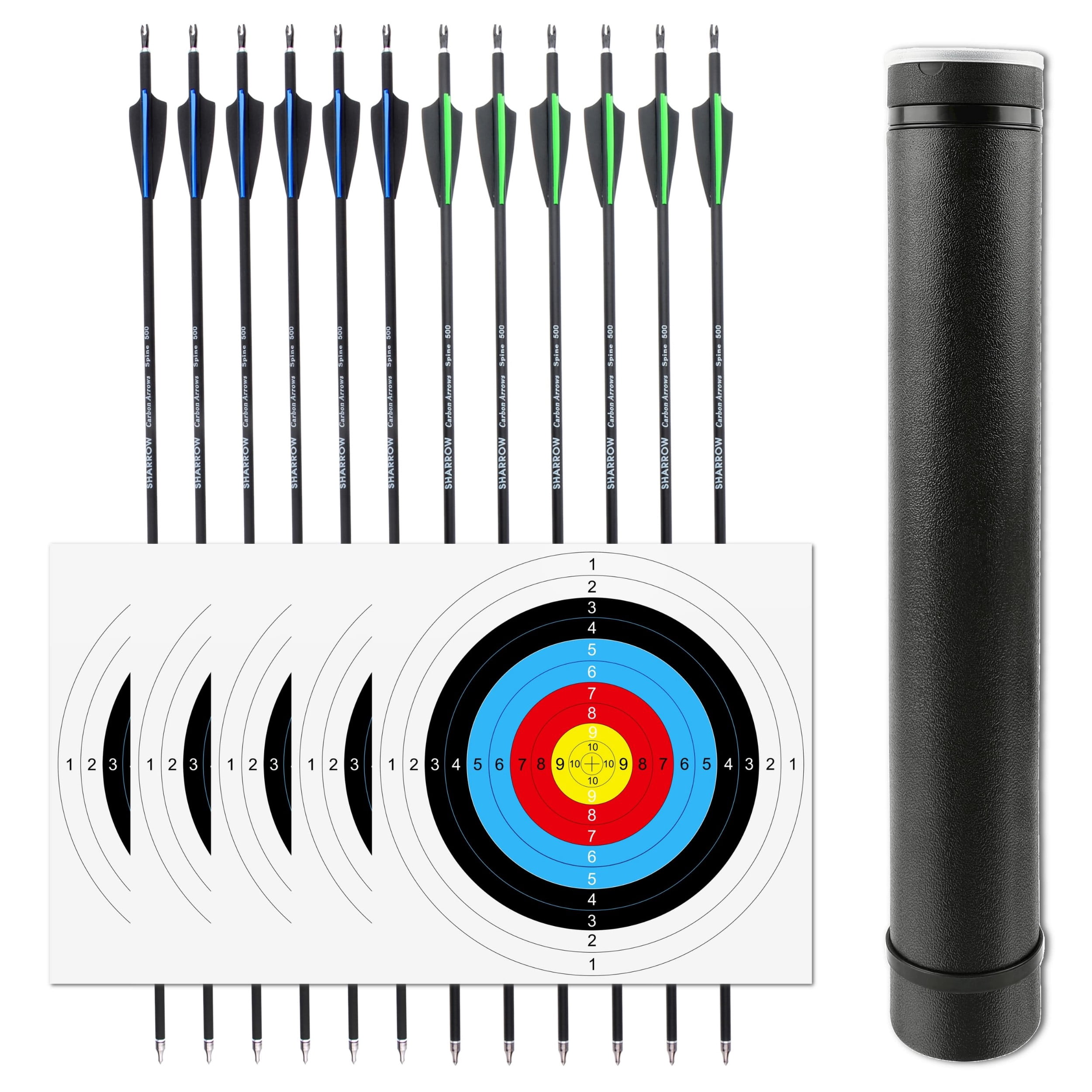 SHARROW Black PE Telescopic Arrow Tube with 12 Carbon Arrows and 5 ...