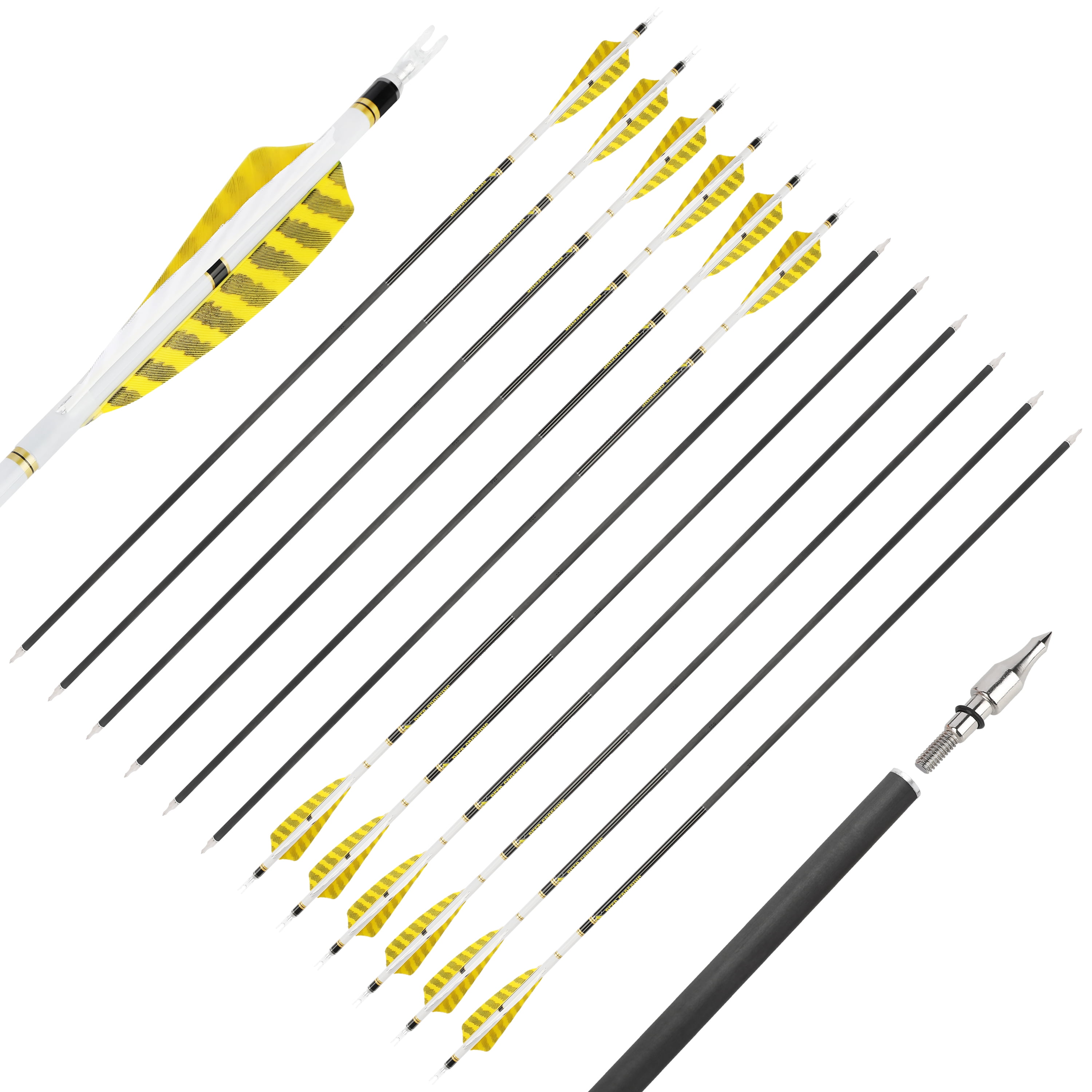 SHARROW Feather Fletched Hunting Arrows, 32" Long , 6.2 mm/.244" ID ...