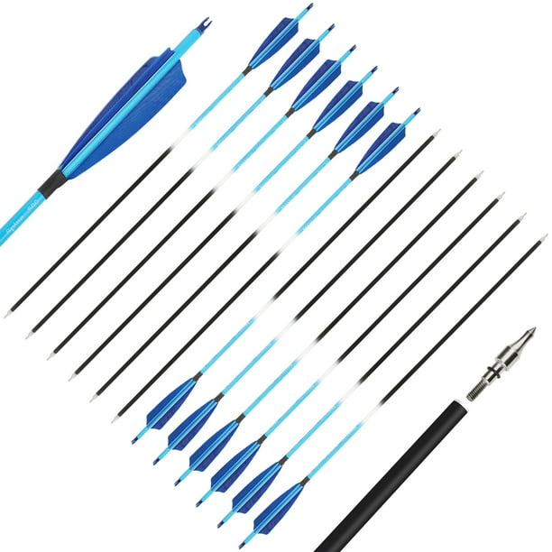 SHARROW Pack of 12 30" Archery Carbon Arrows with 5" Feathers Spine 500 ...