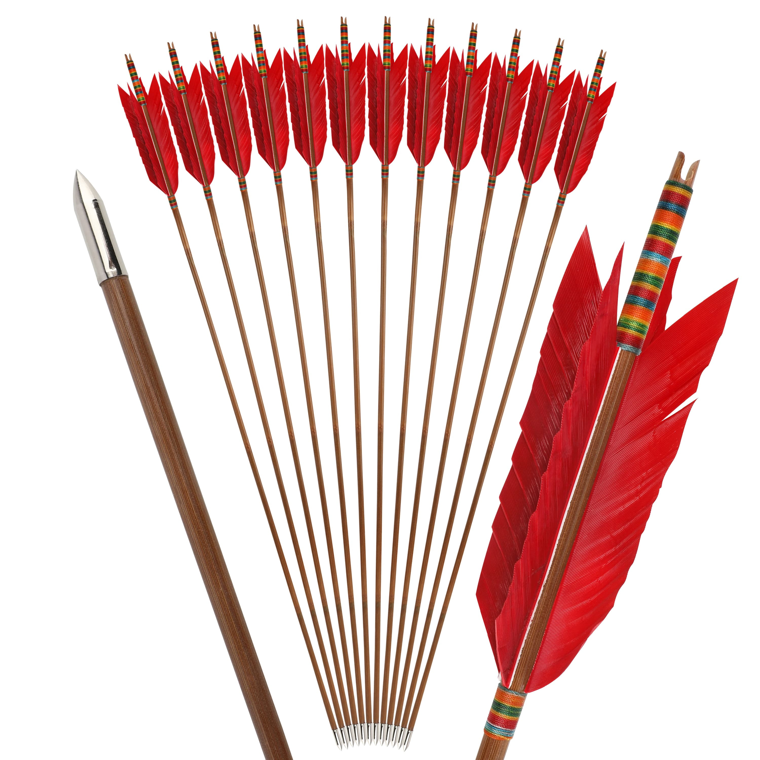 SHARROW Pack of 12 Archery Flu Flu Arrows Handmade Traditional Bamboo ...