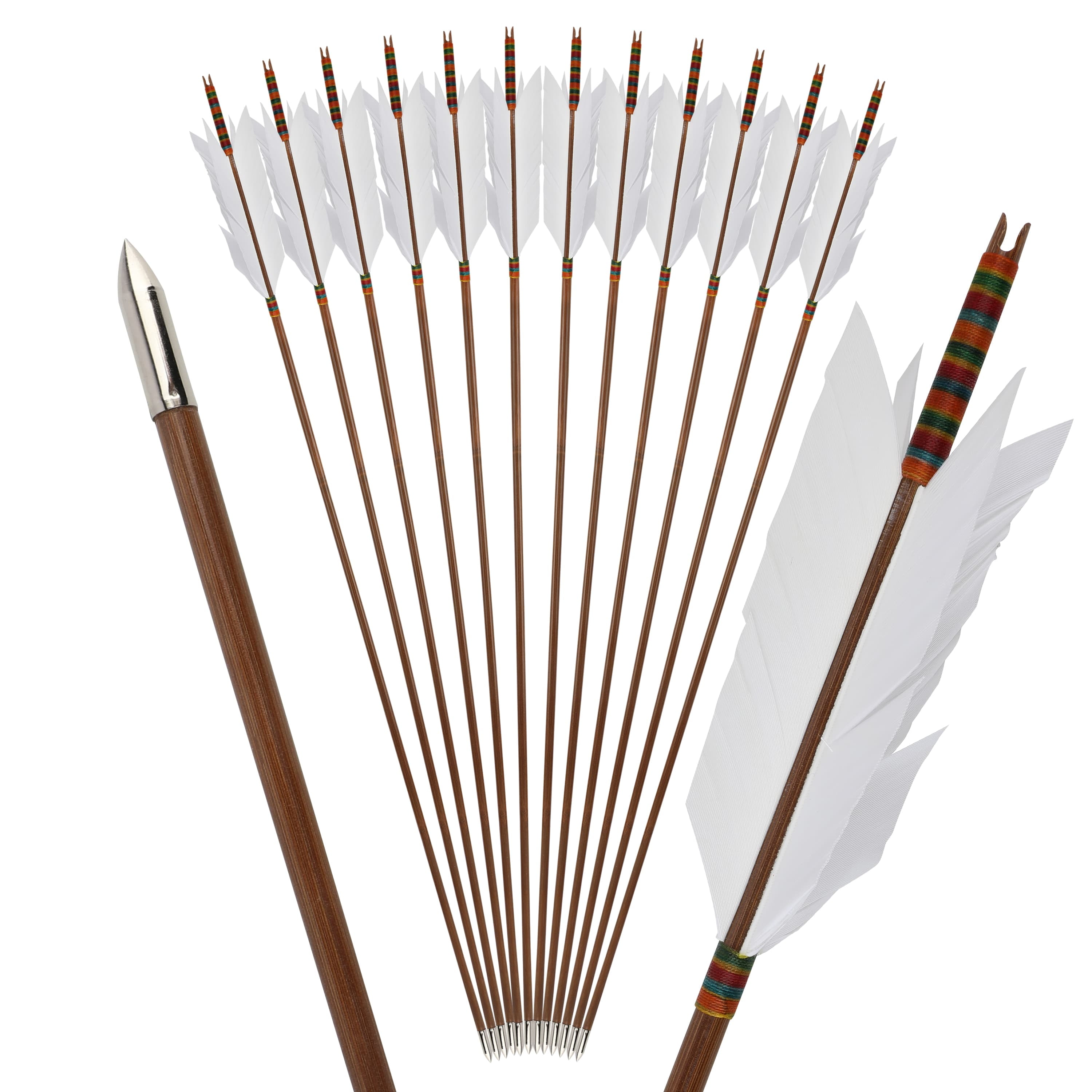SHARROW Pack of 12 Archery Flu Flu Arrows Handmade Traditional Bamboo ...