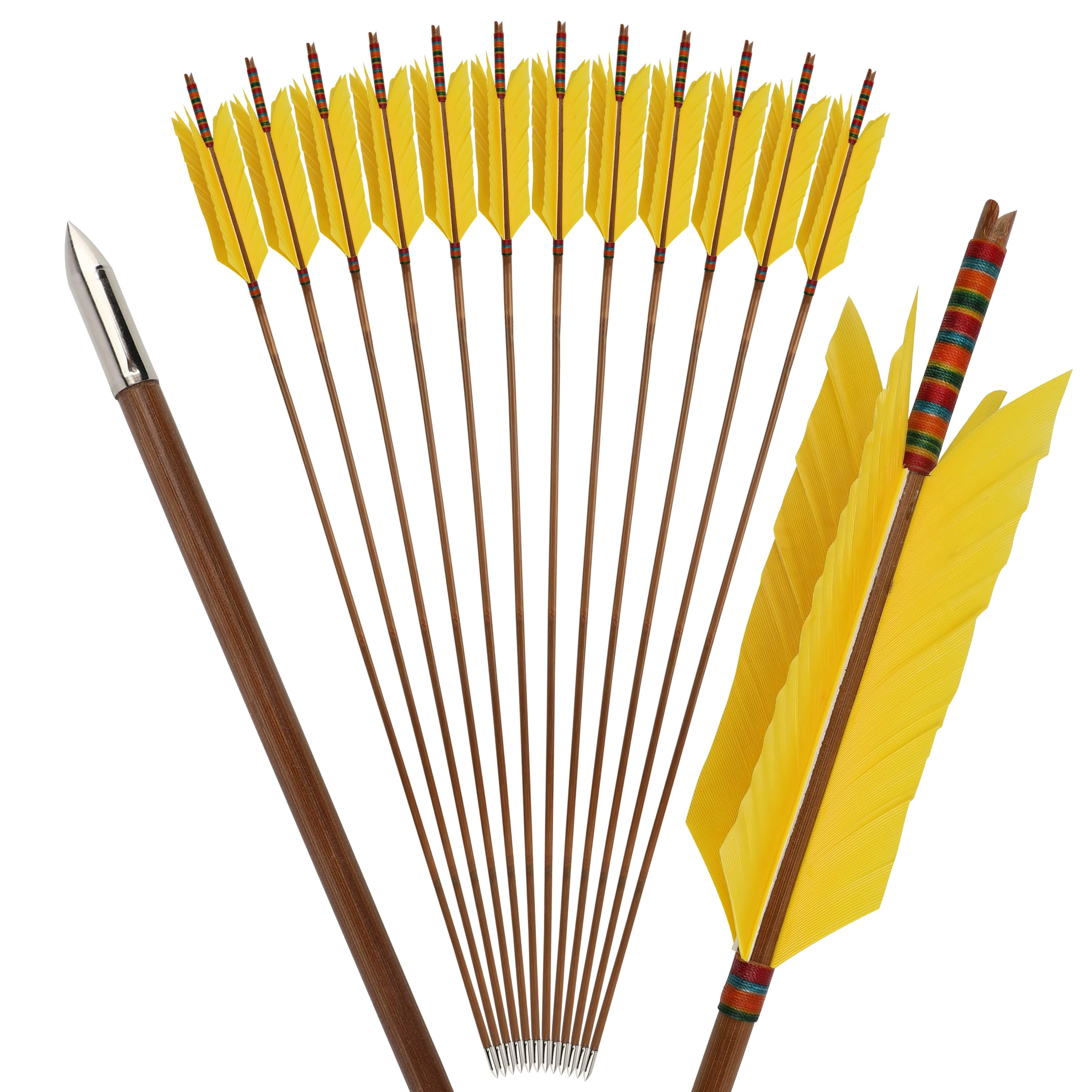 SHARROW Pack of 12 Archery Flu Flu Arrows Handmade Traditional Bamboo ...