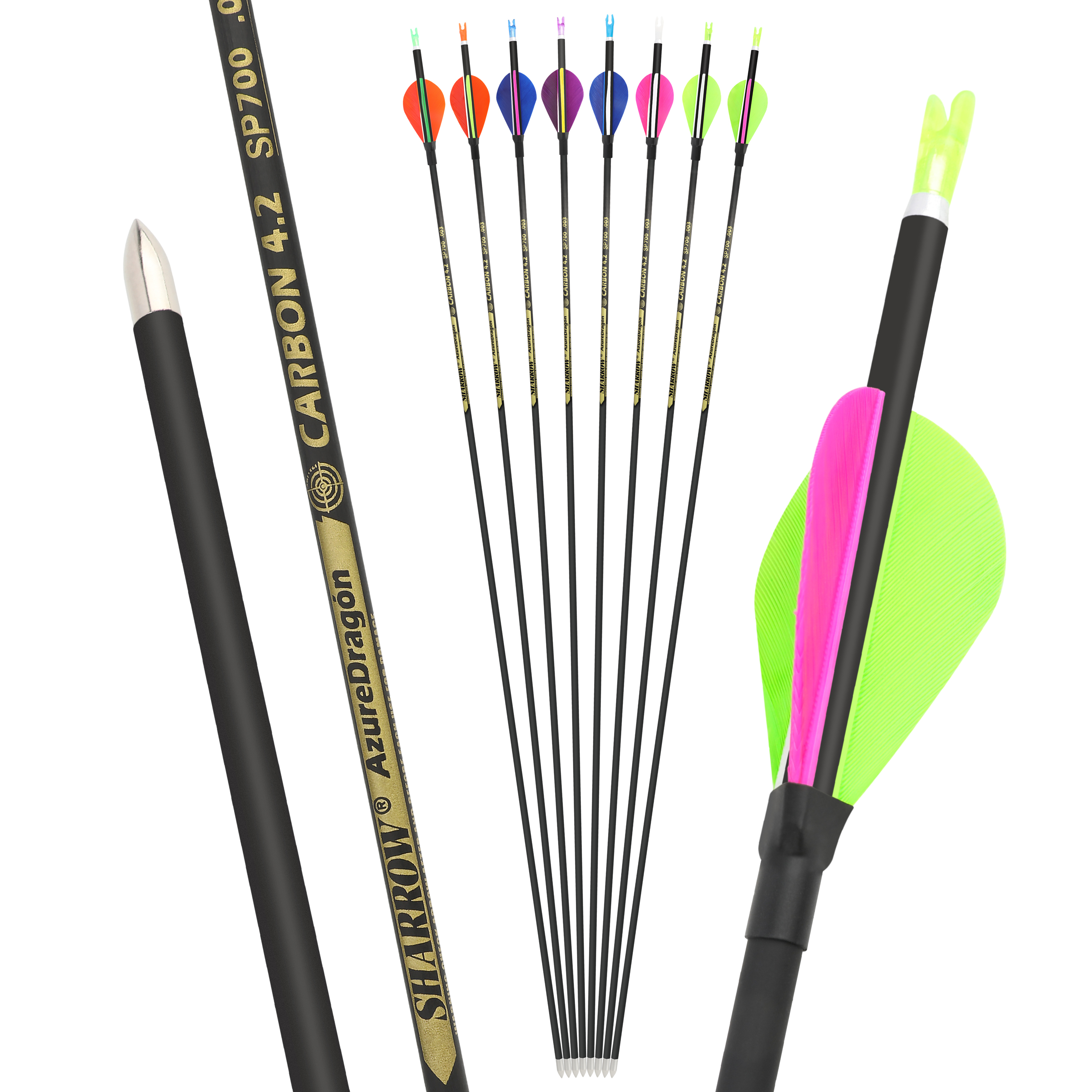 SHARROW Pure Carbon Arrows, 31"L with 2" Profile Feathers, ID 4.2mm ...
