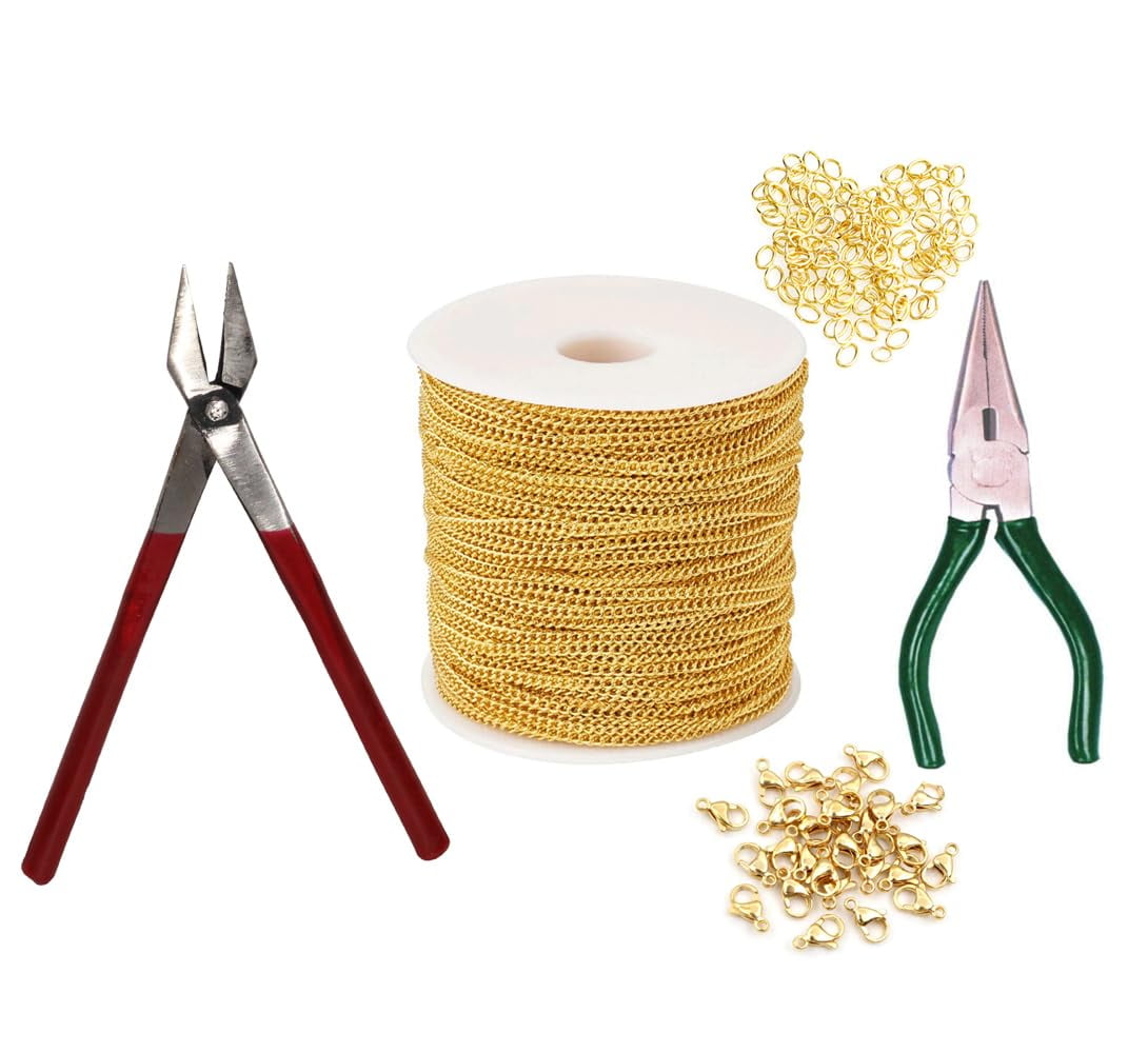 SHARUM CRAFTS Combo of Link Anchor Chain Golden 1mm 10 Mtr 20 Lobster ...