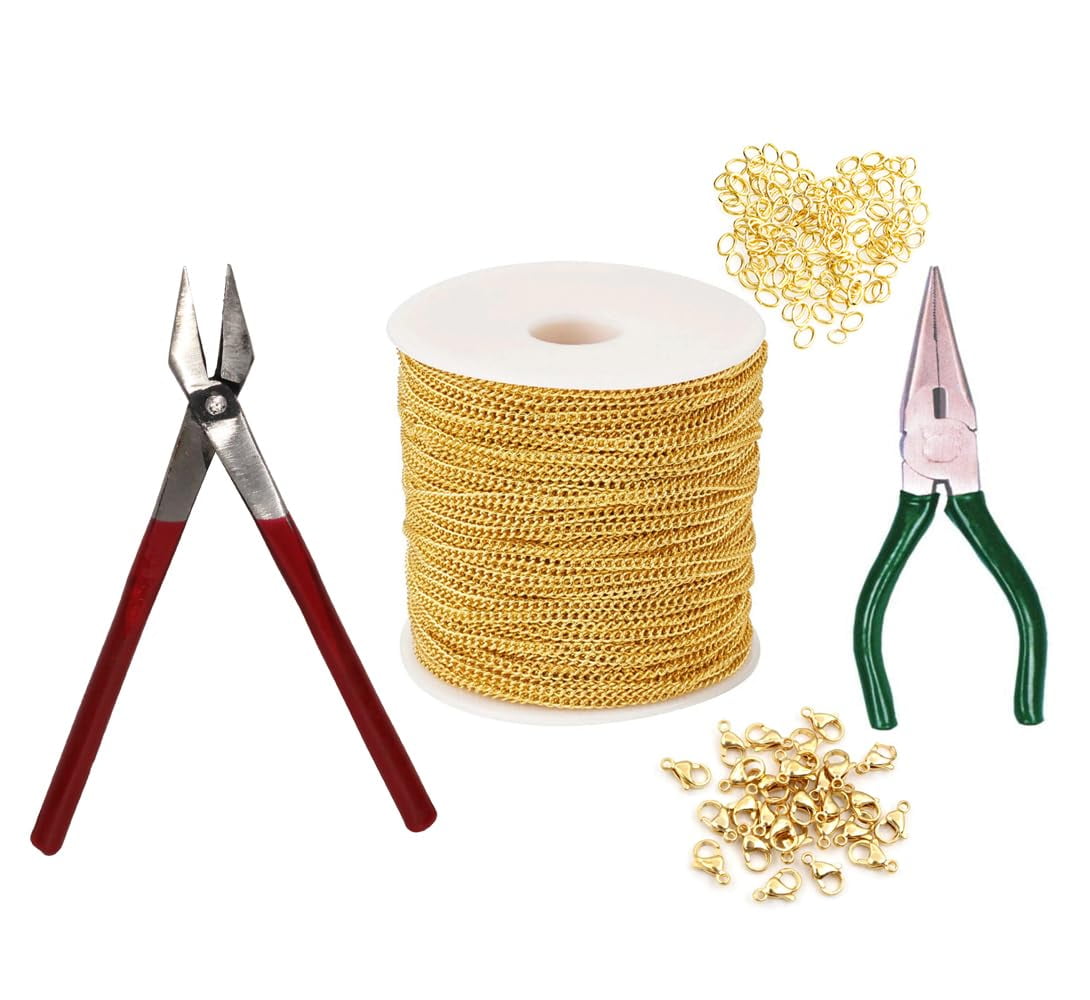 SHARUM CRAFTS Combo of Link Anchor Chain Golden 1mm 5 Mtr 20 Lobster ...