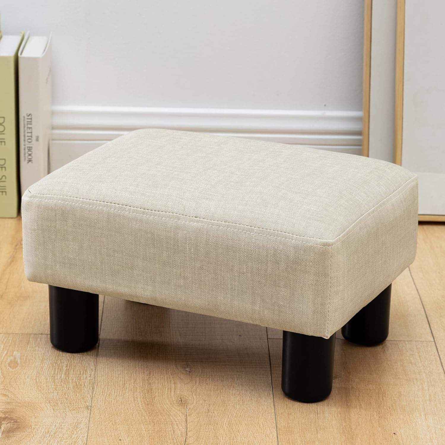 SHAYAR ART Ottoman Footstool with Wooden Legs Rectangular Upholstered ...