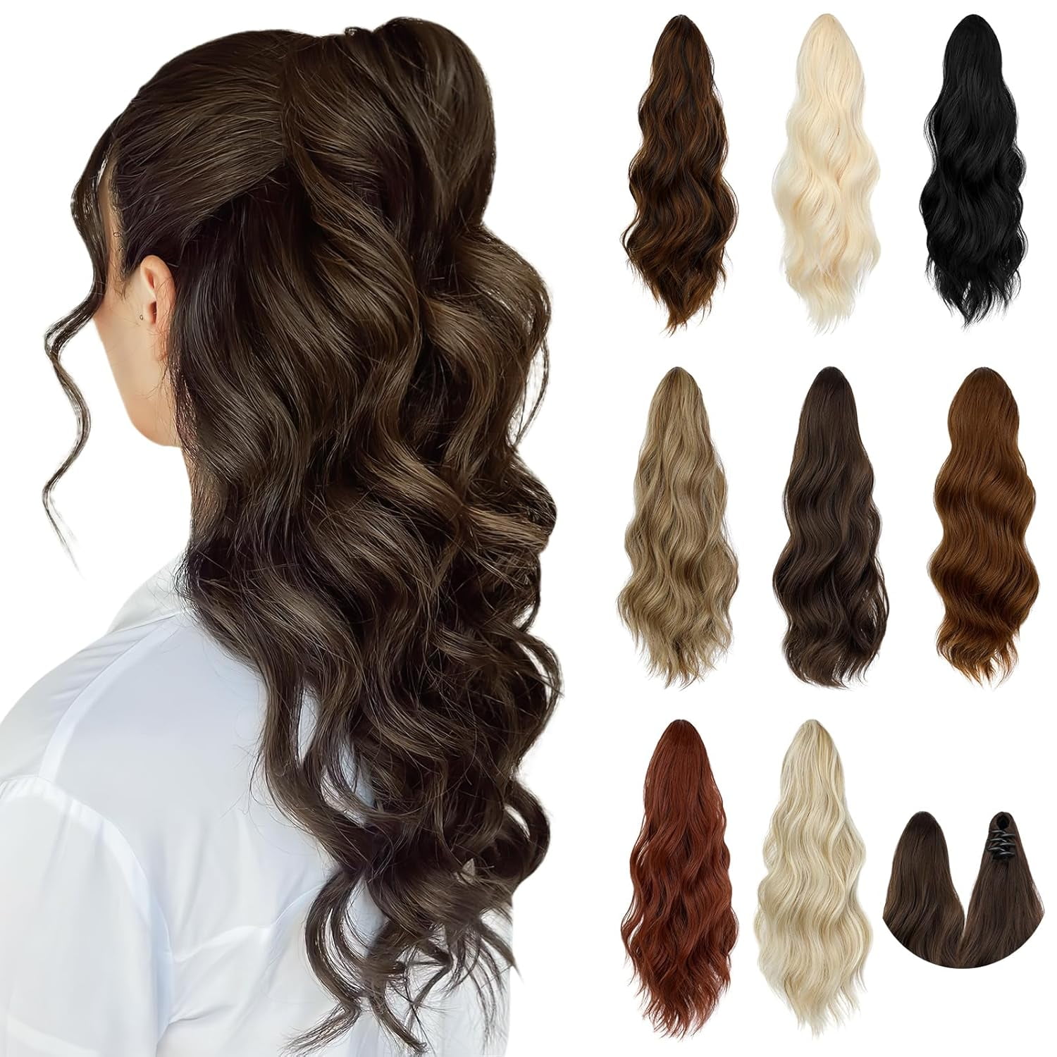 SHBOTO 16" Ponytail Extension Small Claw Clip Curly Ponytail Hair ...