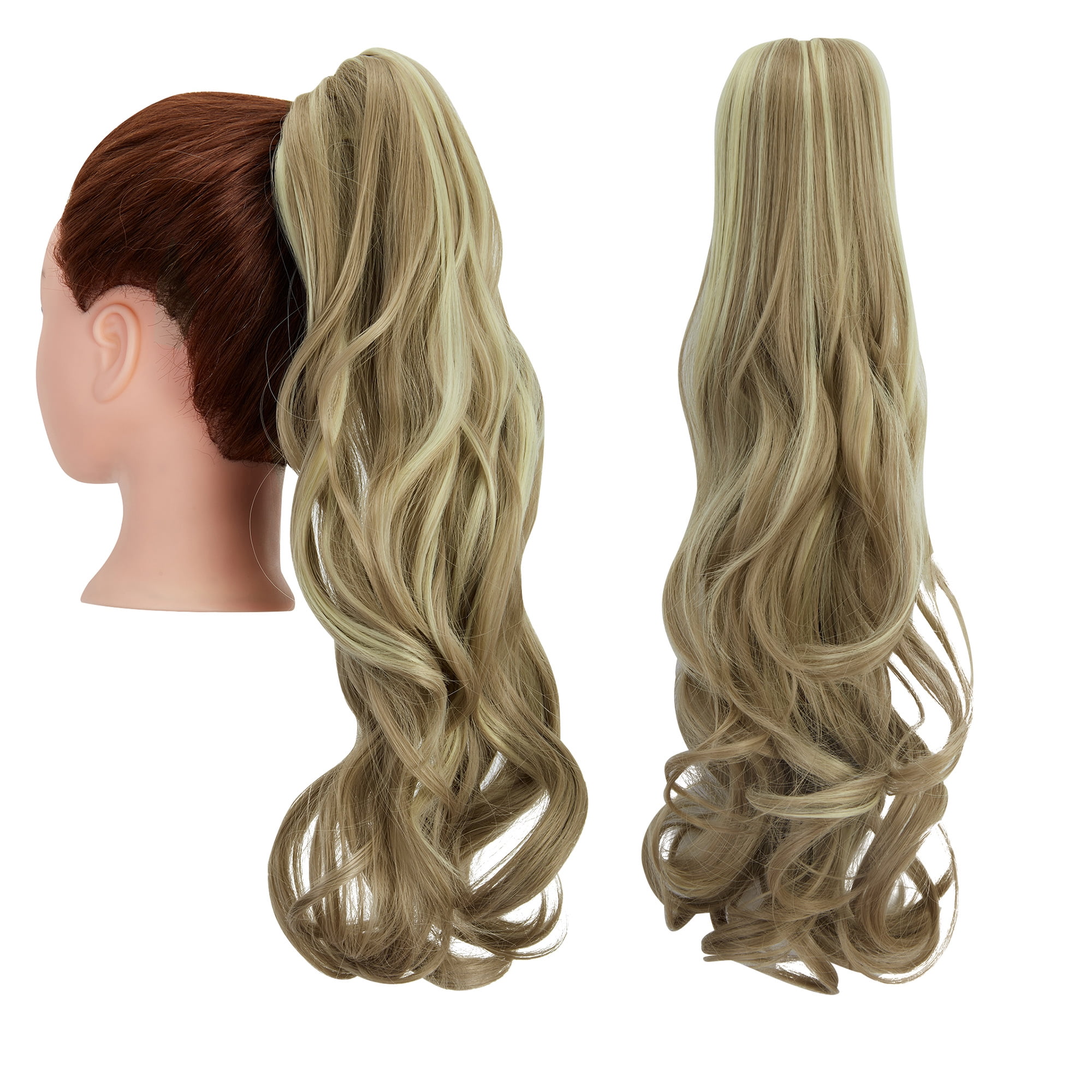 SHCKE 18 Inch Curly Wavy Ponytail Extension Claw Clip in Ponytail Hair ...