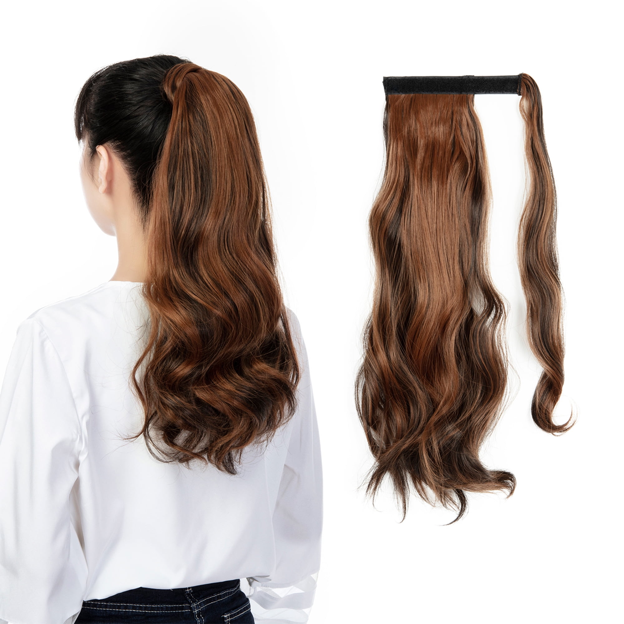 SHCKE 24 Inch Straight Ponytail Extension 18 Inch Clip in Curly ...