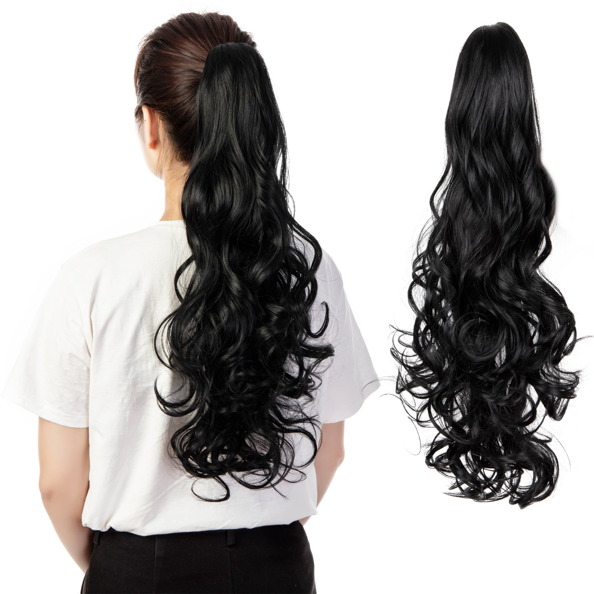 SHCKE 24" Long Claw Clip Ponytail Extensions Synthetic Curly Wavy ...