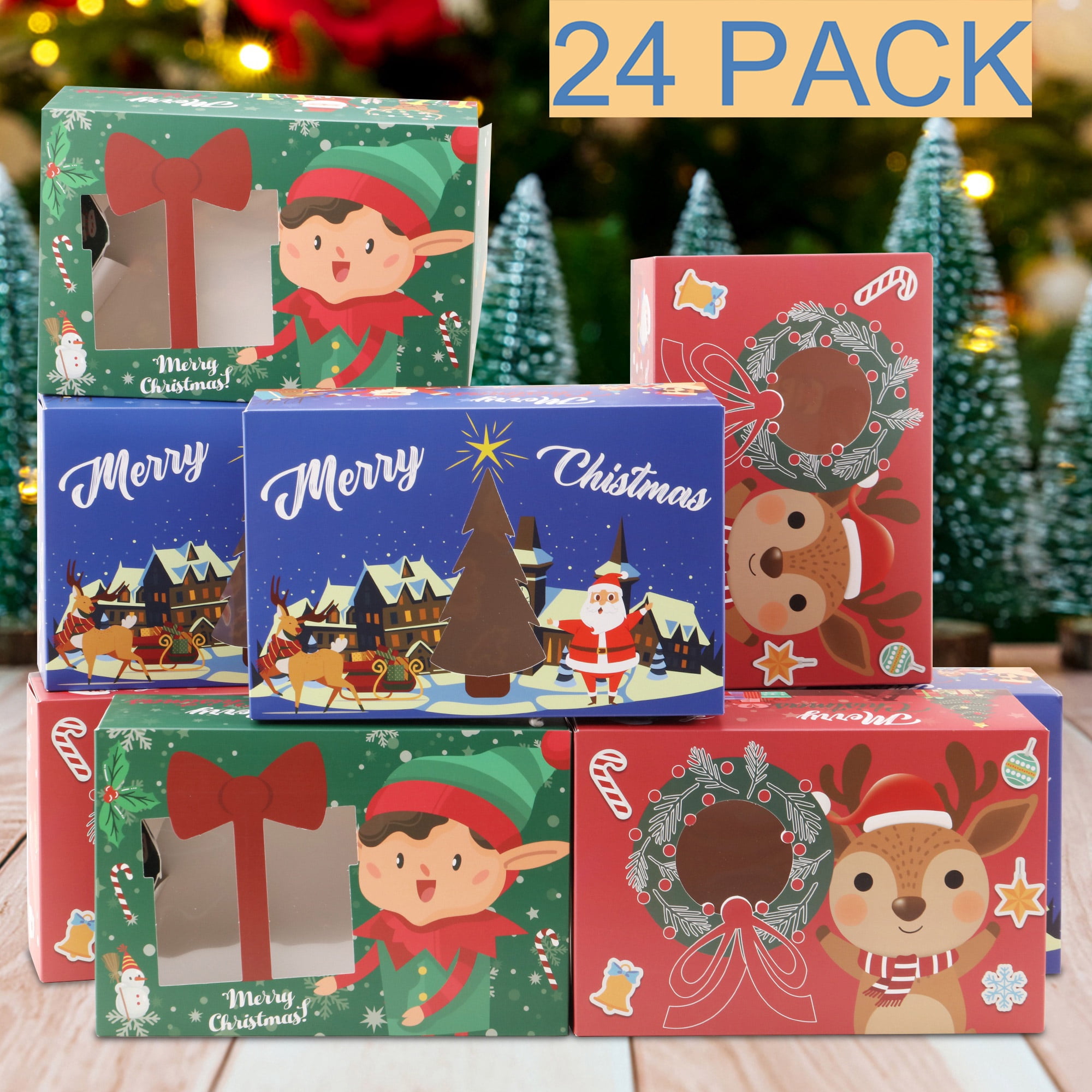 SHCKE Christmas Cookie Boxes, 24 Pack Kraft Gift Containers with Window ...