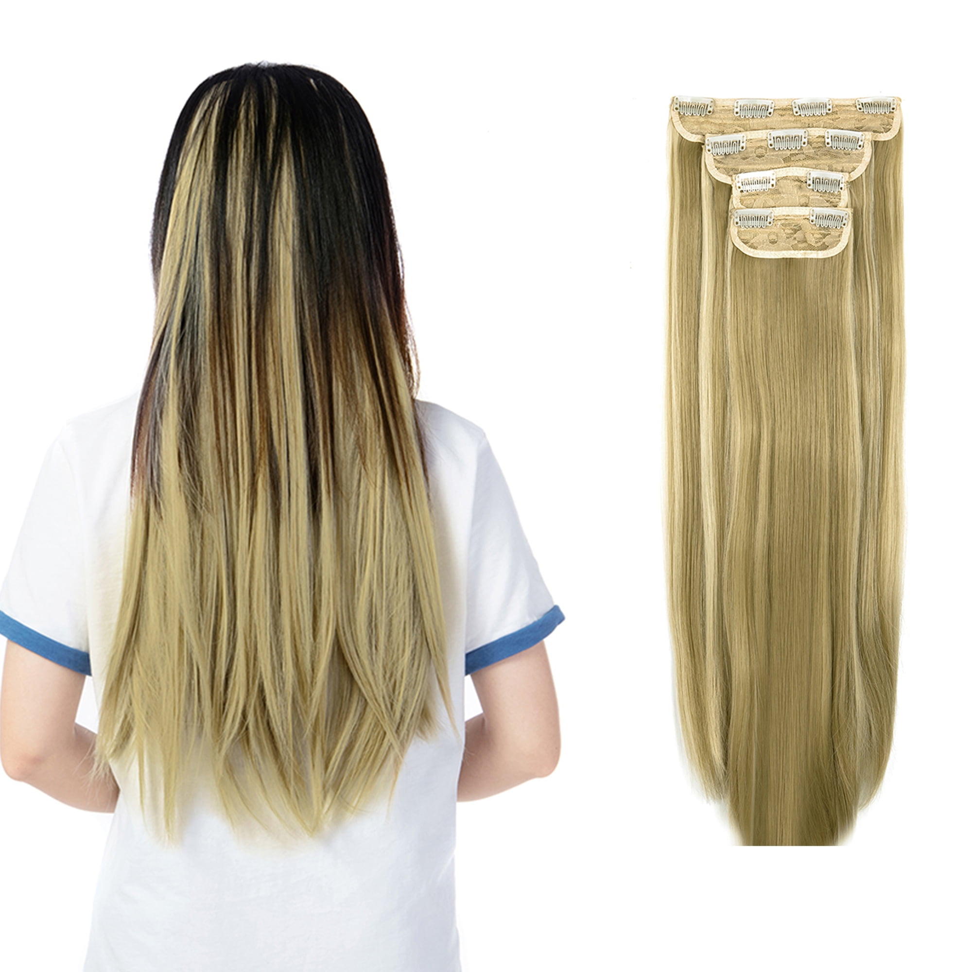 SHCKE 4 Pieces/set Clip In Hair Extensions 18 Inch Straight Hair ...