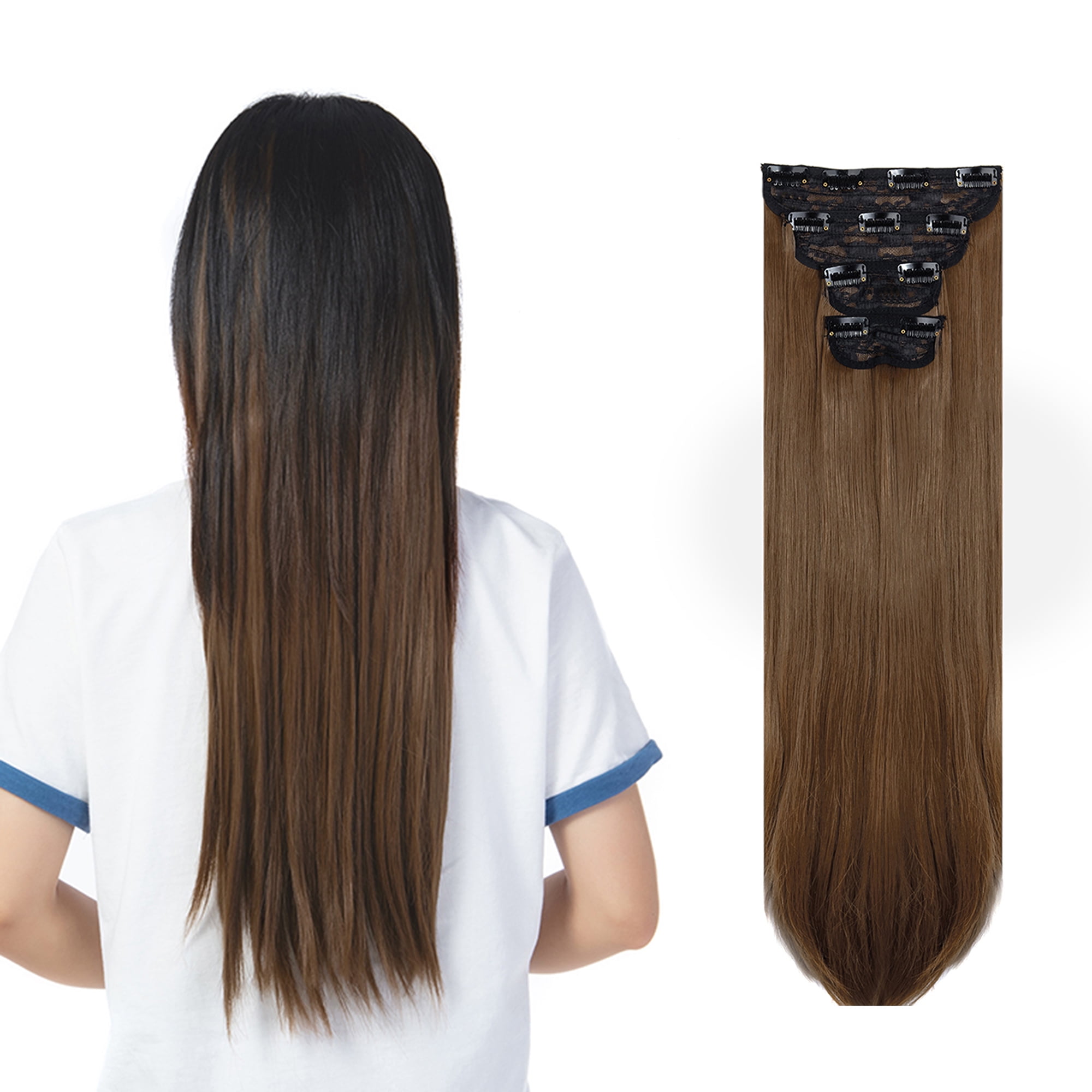 SHCKE 4 Pieces/set Clip In Hair Extensions 24 Inch Straight Hair ...