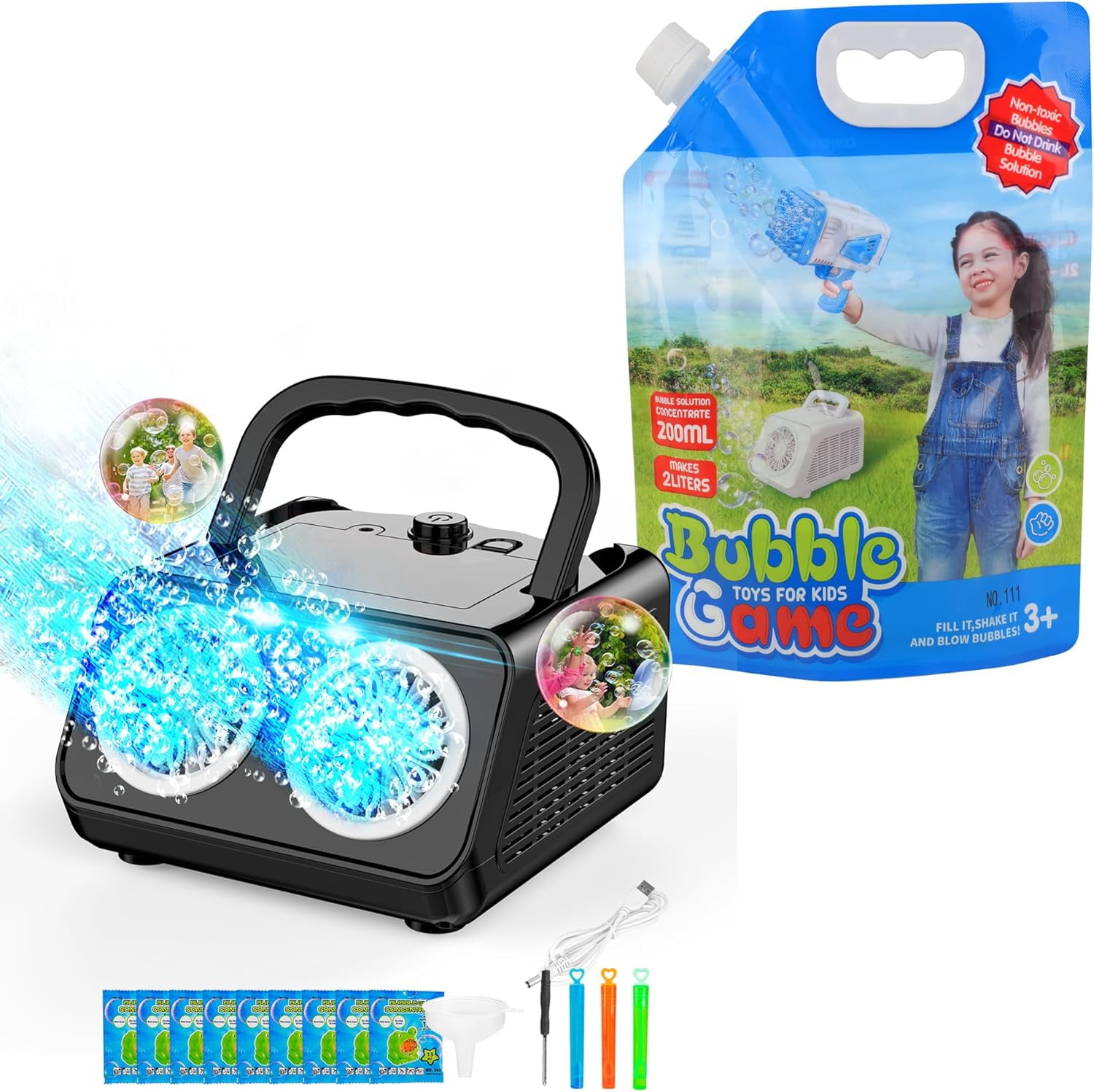 SHCKE Automatic Bubble Machine Upgrade Bubble Blower with 2 Fans ...