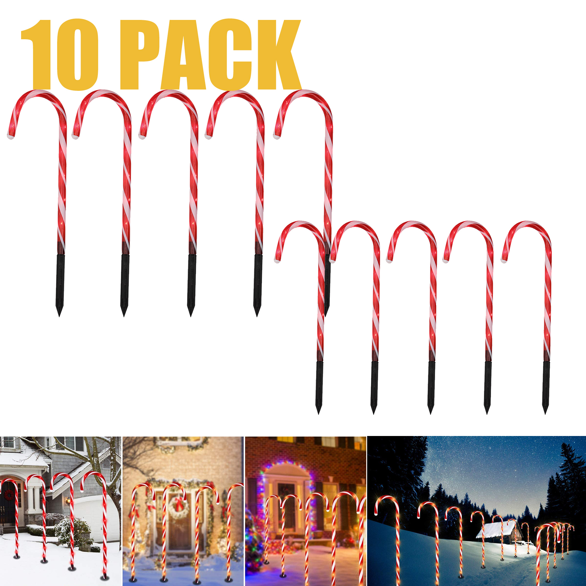 SHCKE Candy Cane Pathway Markers Lights Outdoor Christmas Decorations ...