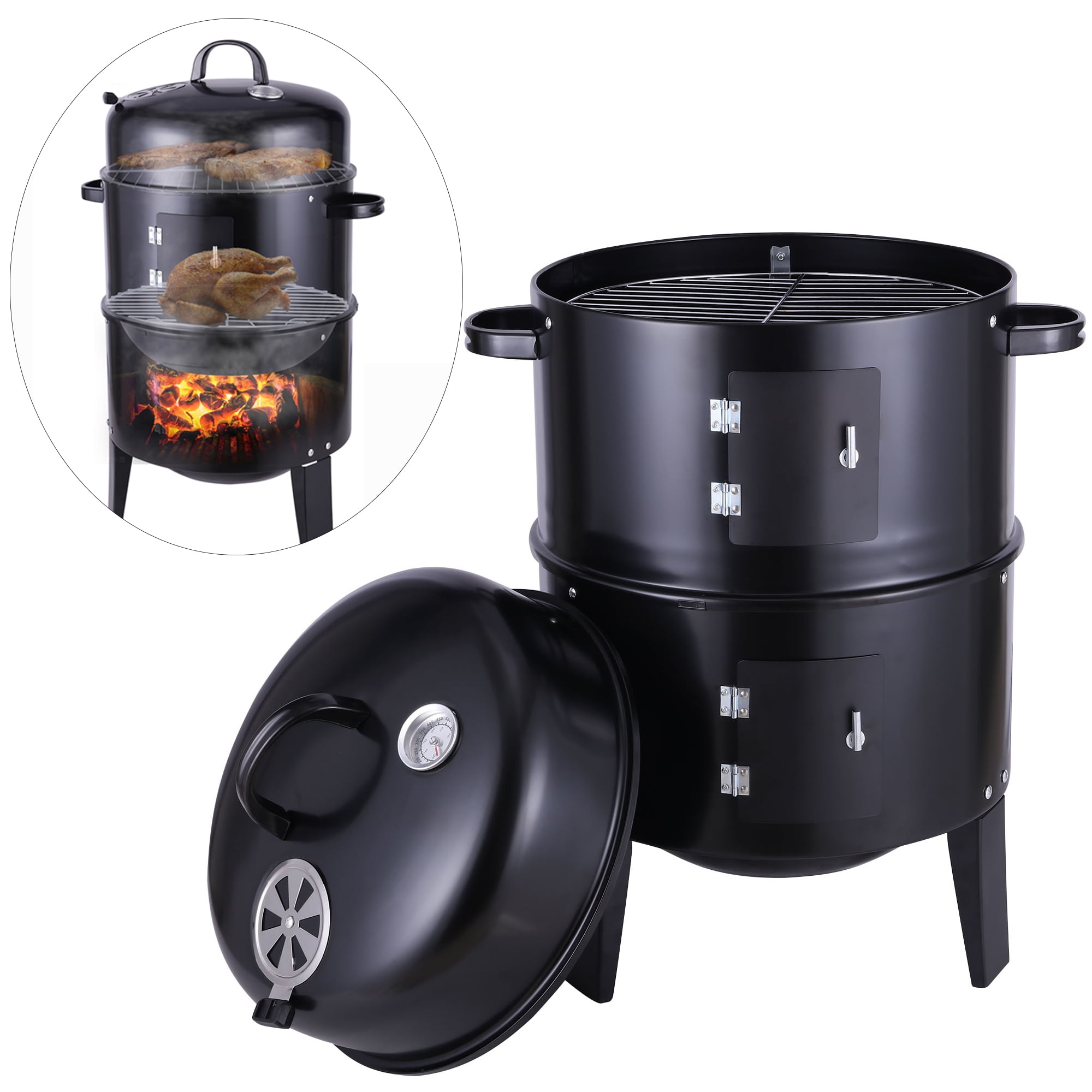 SHCKE Charcoal Grill 3 in 1 Charcoal Smoker BBQ Grill Portable Meat ...