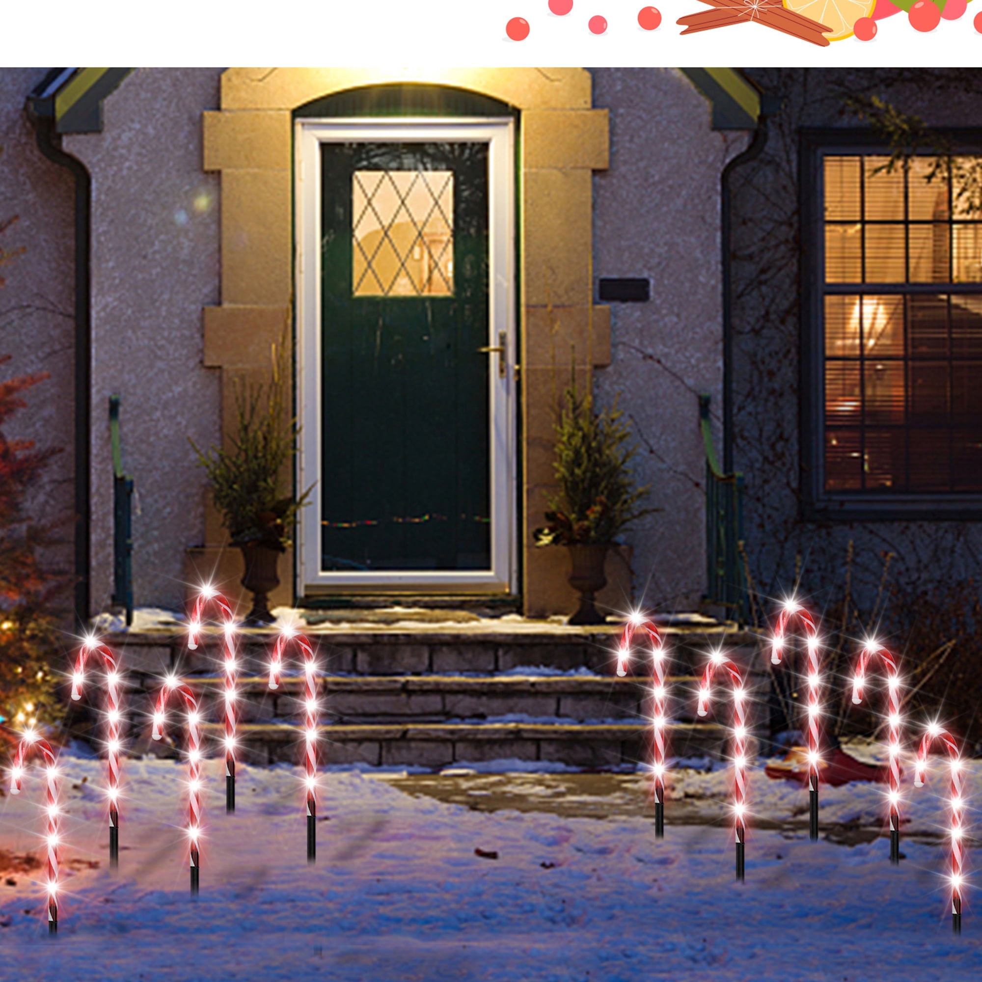 SHCKE Christmas Outdoor Candy Cane Lights 5/10-PACK Christmas Garden ...