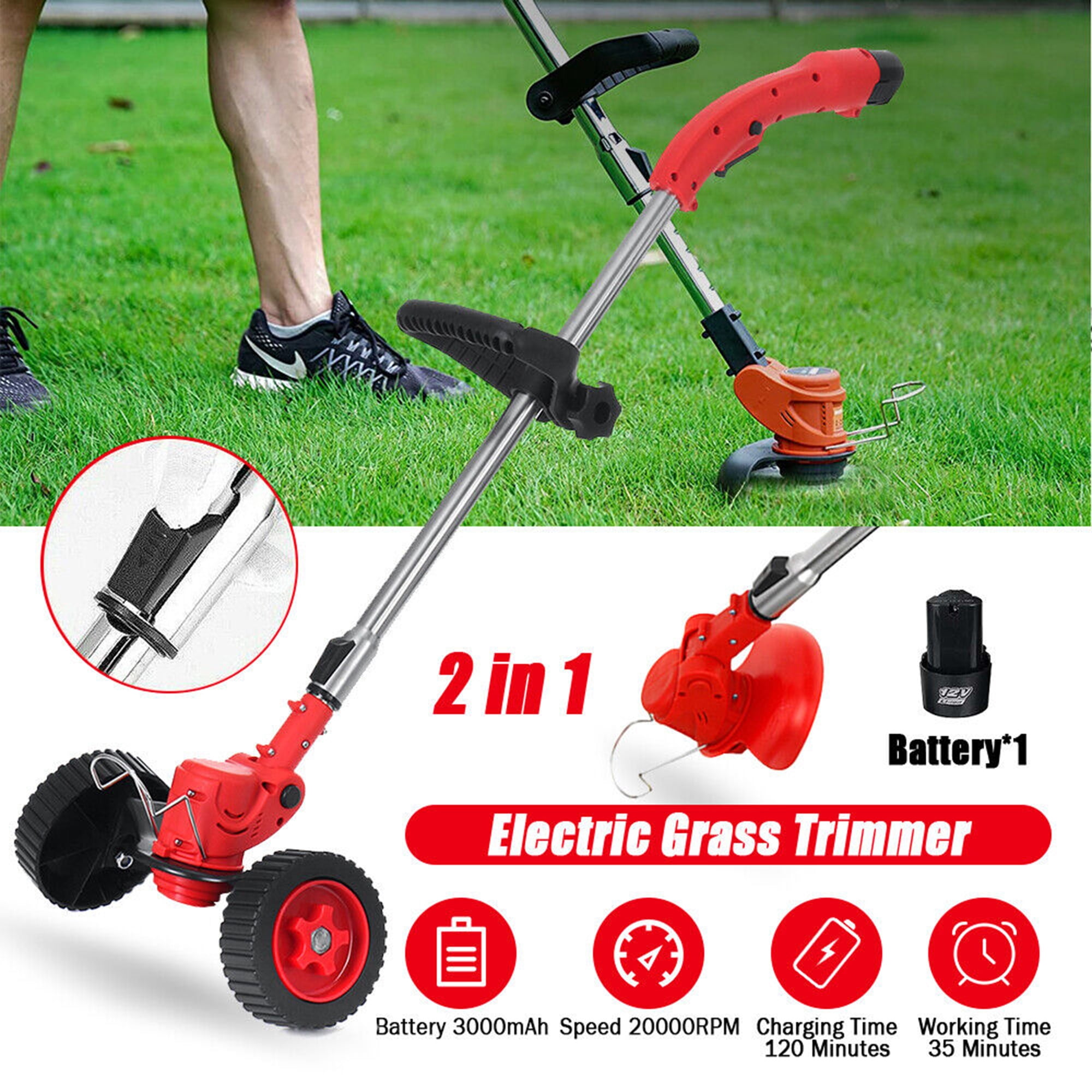 SHCKE Cordless Weed Eater 12V Electric Weed Wacker 3-in-1 Grass Trimmer ...