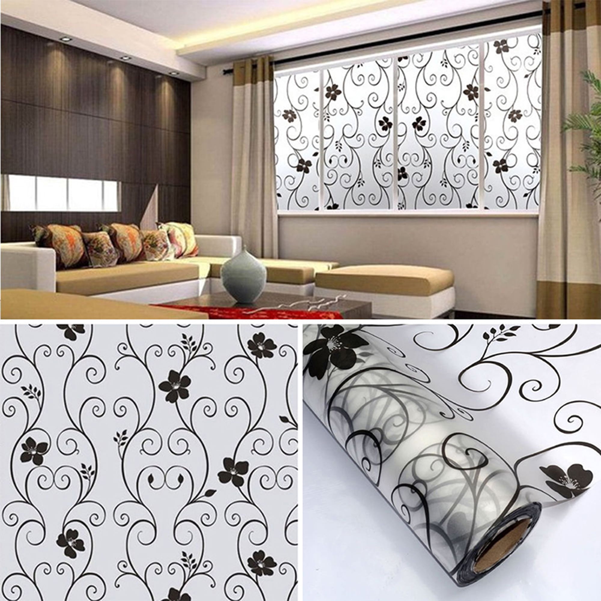 SHCKE Floral pattern Frosted Window Film PVC Privacy Covering Film Anti ...