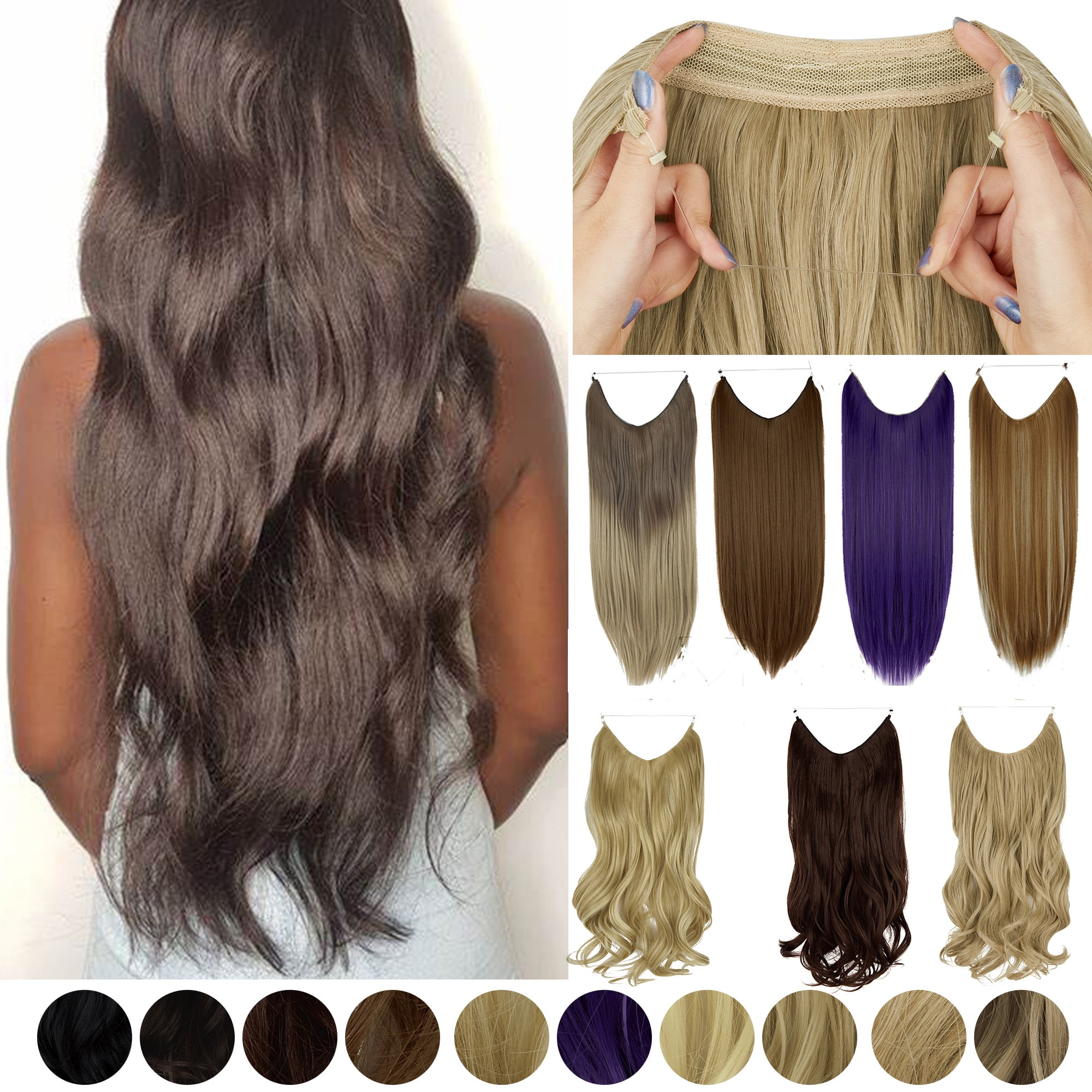 SHCKE Invisible Wire Hair Extensions 18 Inch Curly Hair Extensions ...