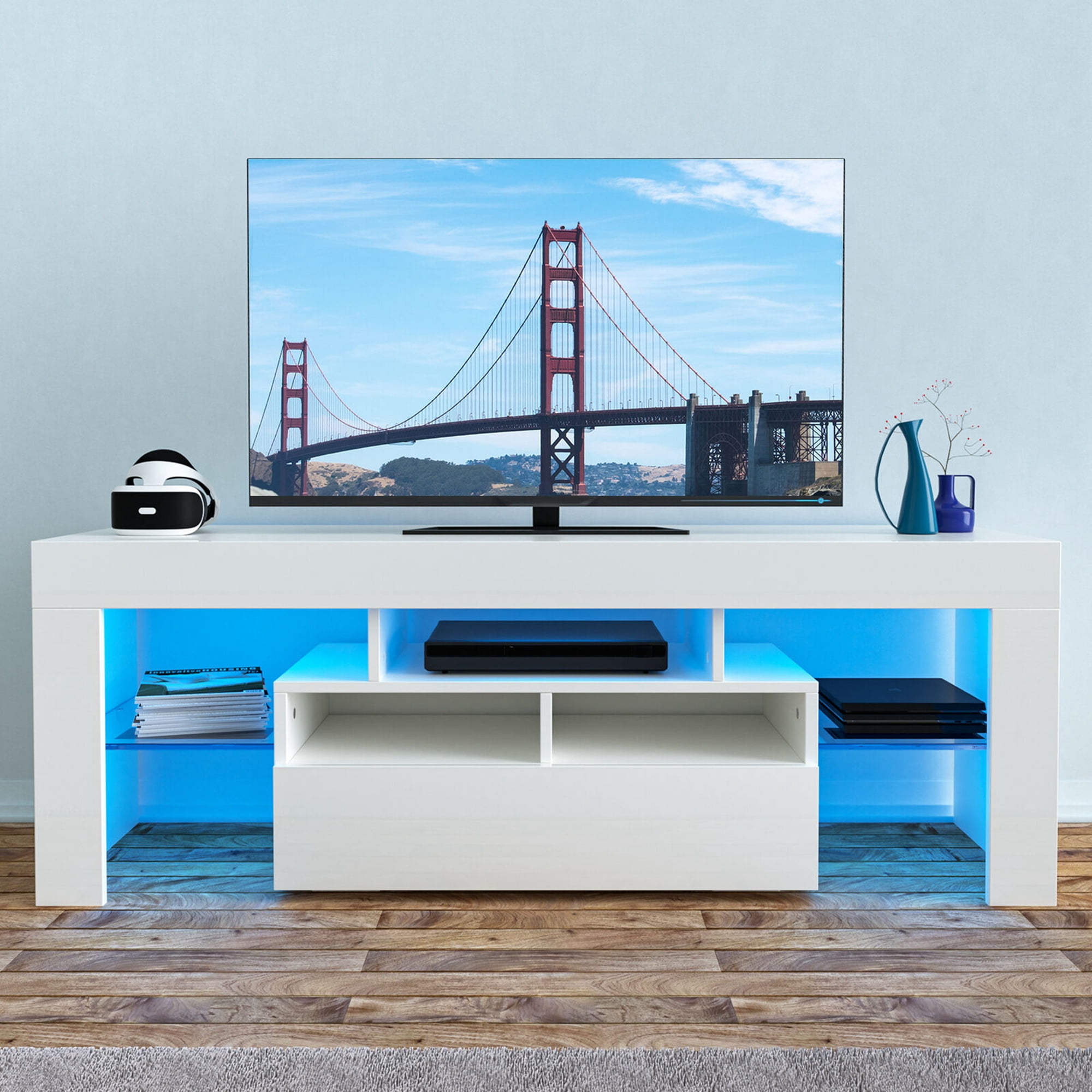 SHCKE LED TV Stand Entertainment Center for 65 75 Inch TV, Modern High ...