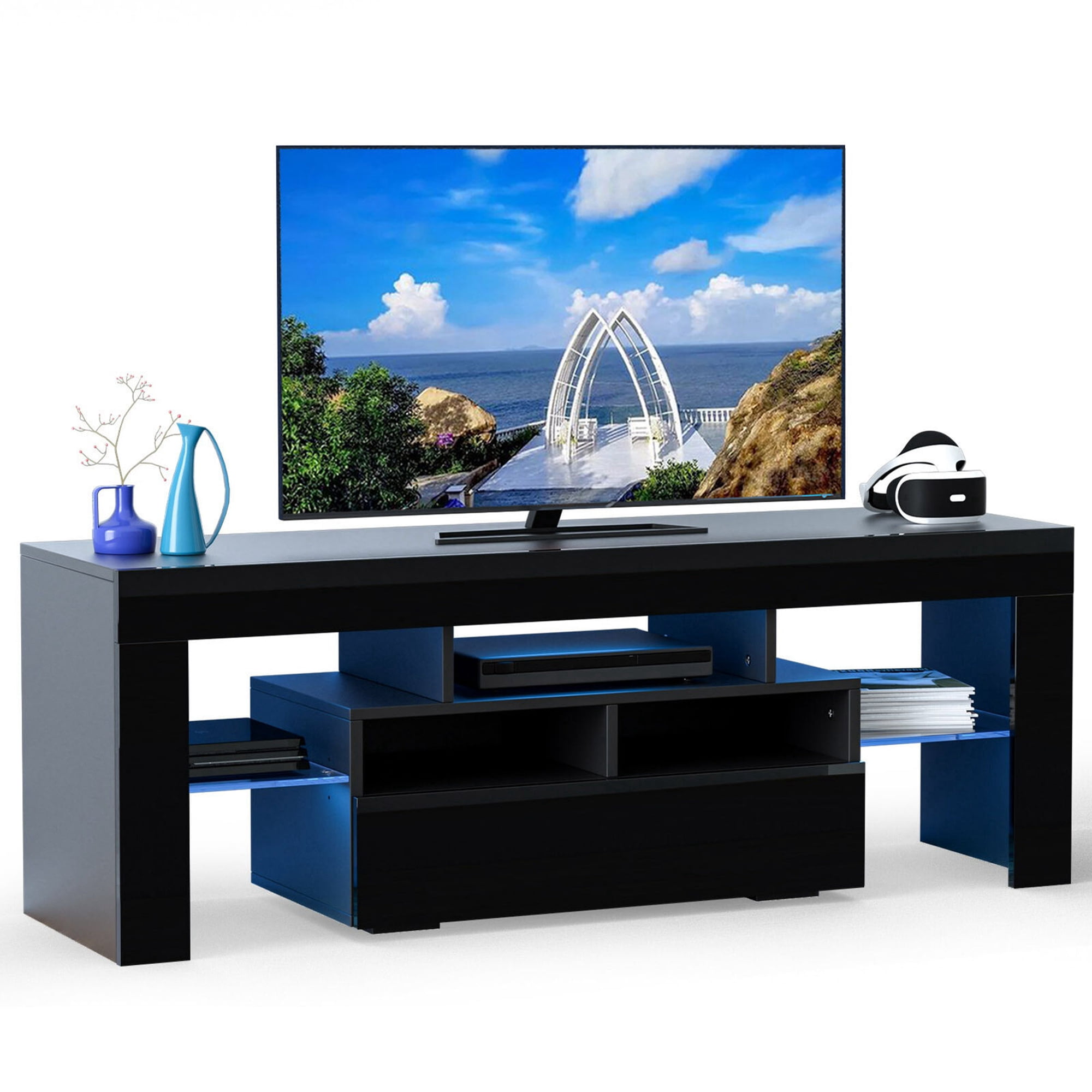 SHCKE LED TV Stand Entertainment Center for 65 75 Inch TV, Modern High ...