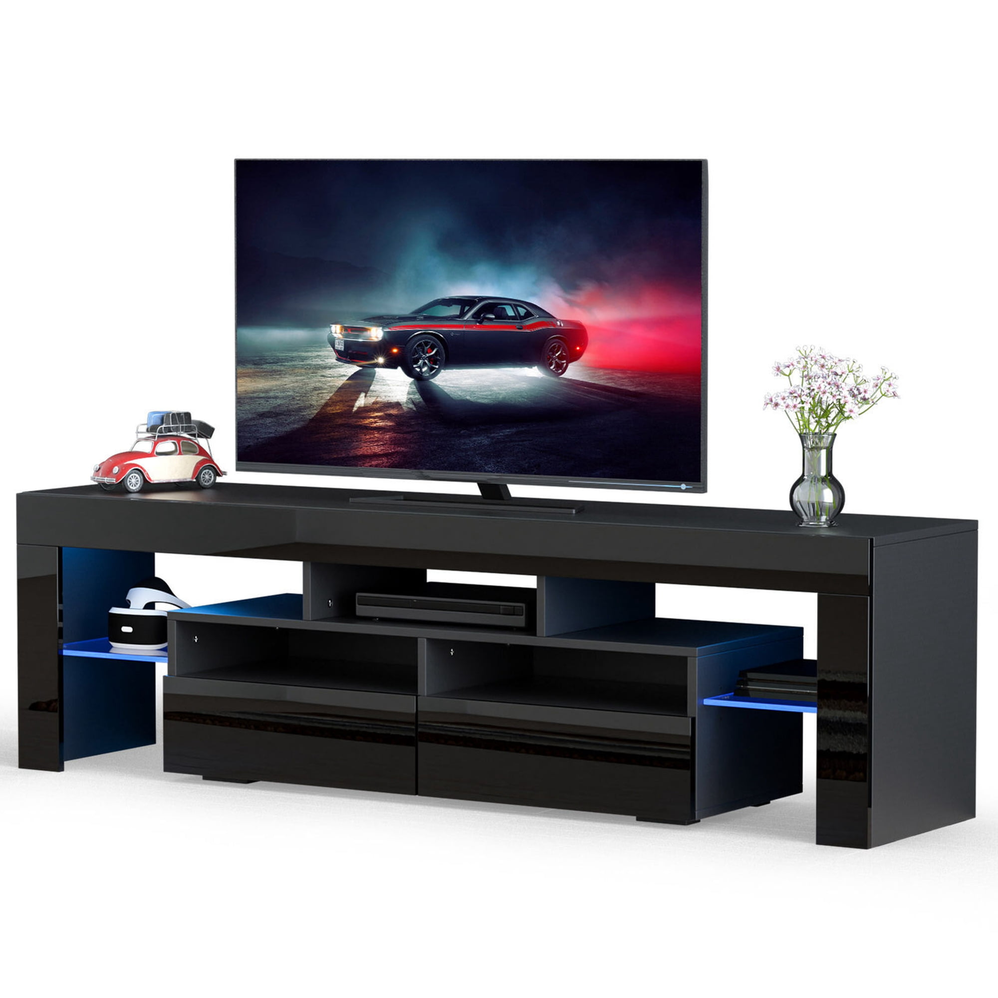 SHCKE Modern LED TV Stand Black/White TV Console High Glossy ...