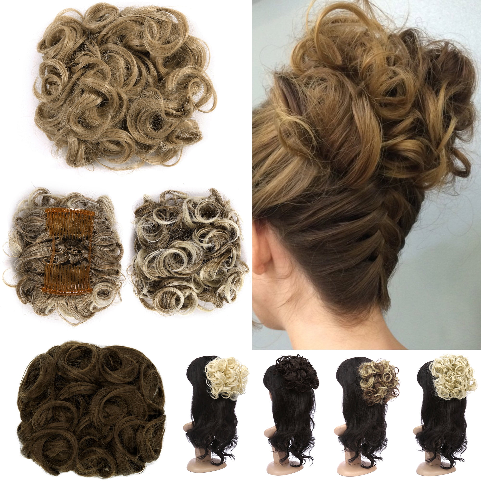 SHCKE Short Messy Curly Dish Hair Bun Extensions Scrunchie Easy Stretch ...