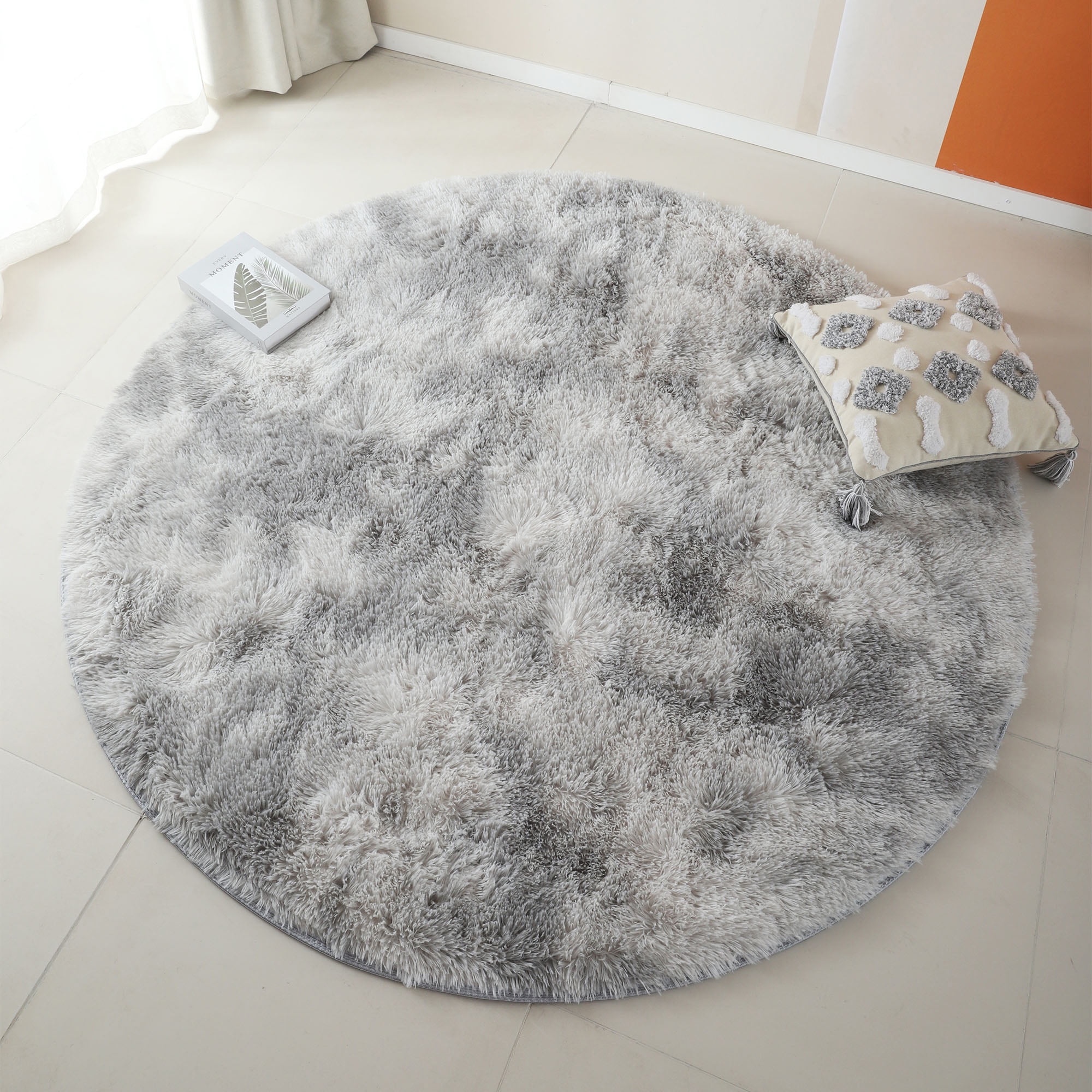 SHCKE Soft Shaggy Circular Rug Fuzzy Plush Area Rug for Children Play ...