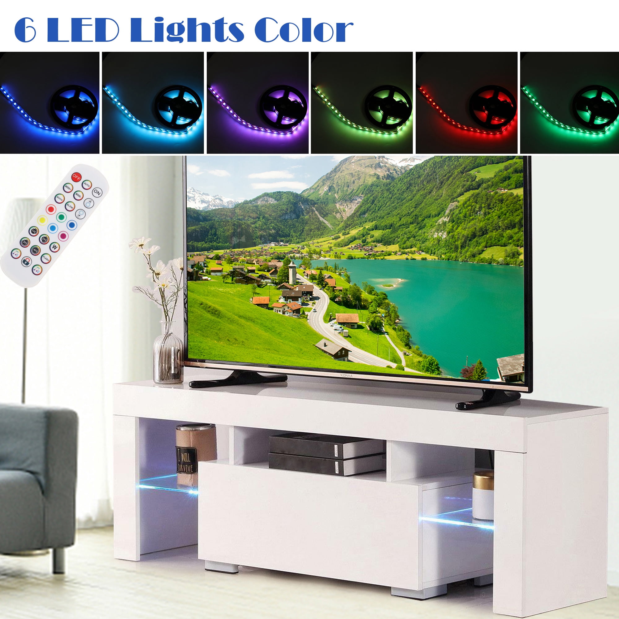 SHCKE TV Stand for TV up to 70", High Gloss TV Entertainment Center ...