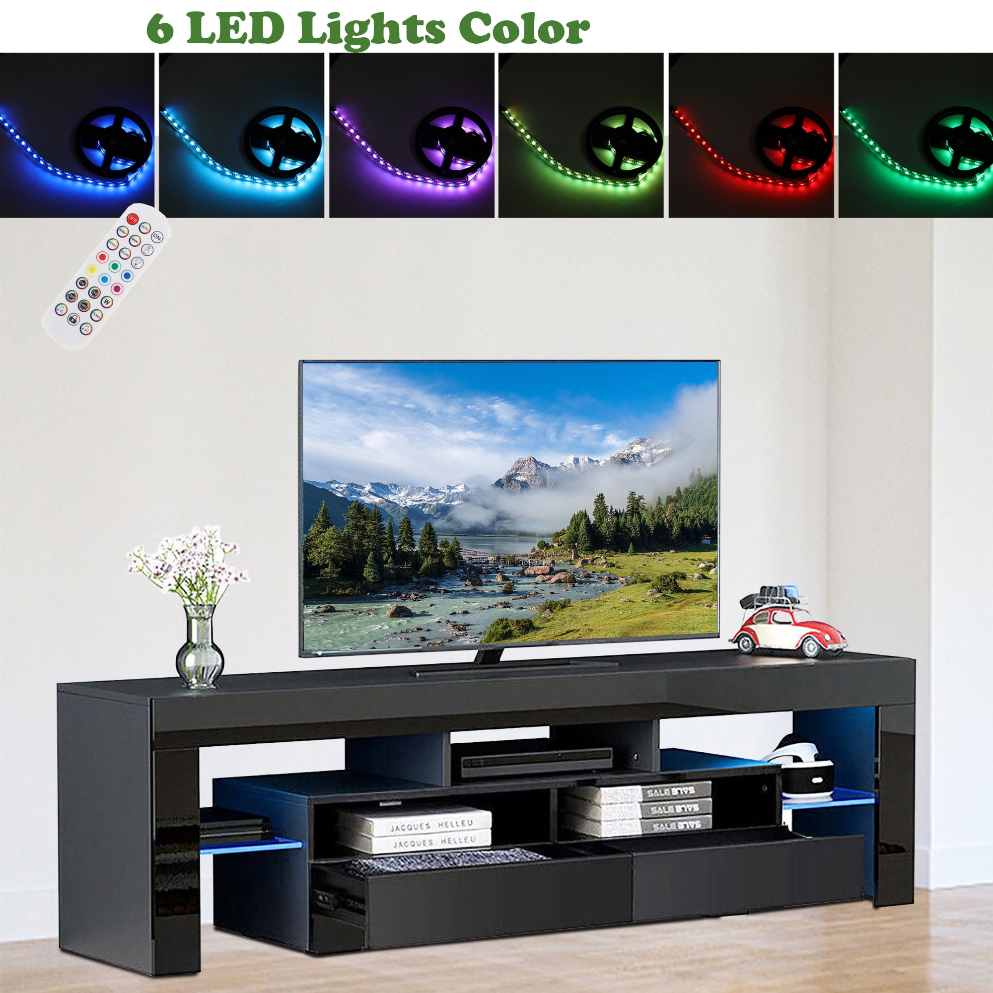 SHCKE LED TV Stands for Living Room Media Entertainment Center - Media ...