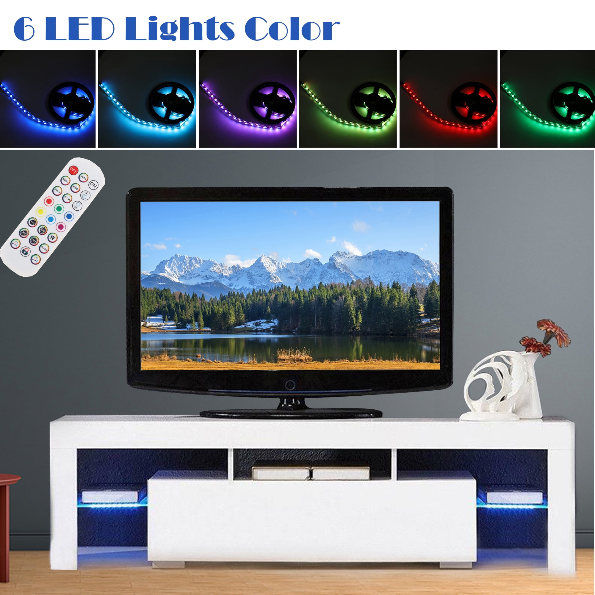 SHCKE White Black TV Stand Modern Simple Entertainment Center with LED ...