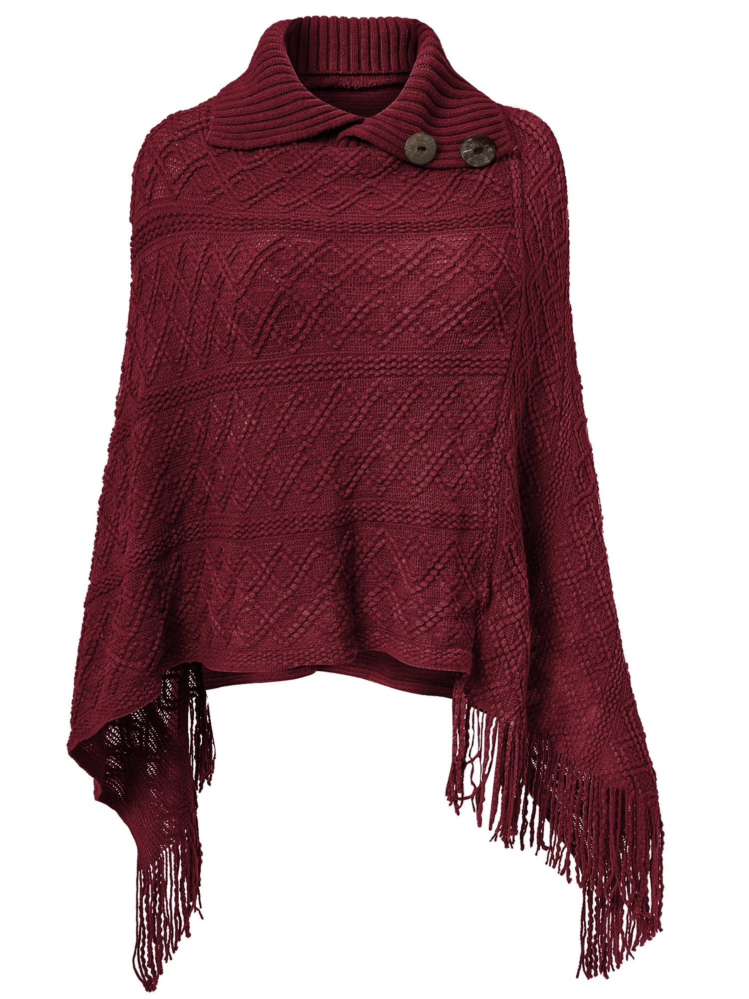 SHCKE Women's Asymmetric Knitted Poncho Sweater Chic Tassel Poncho Wrap ...
