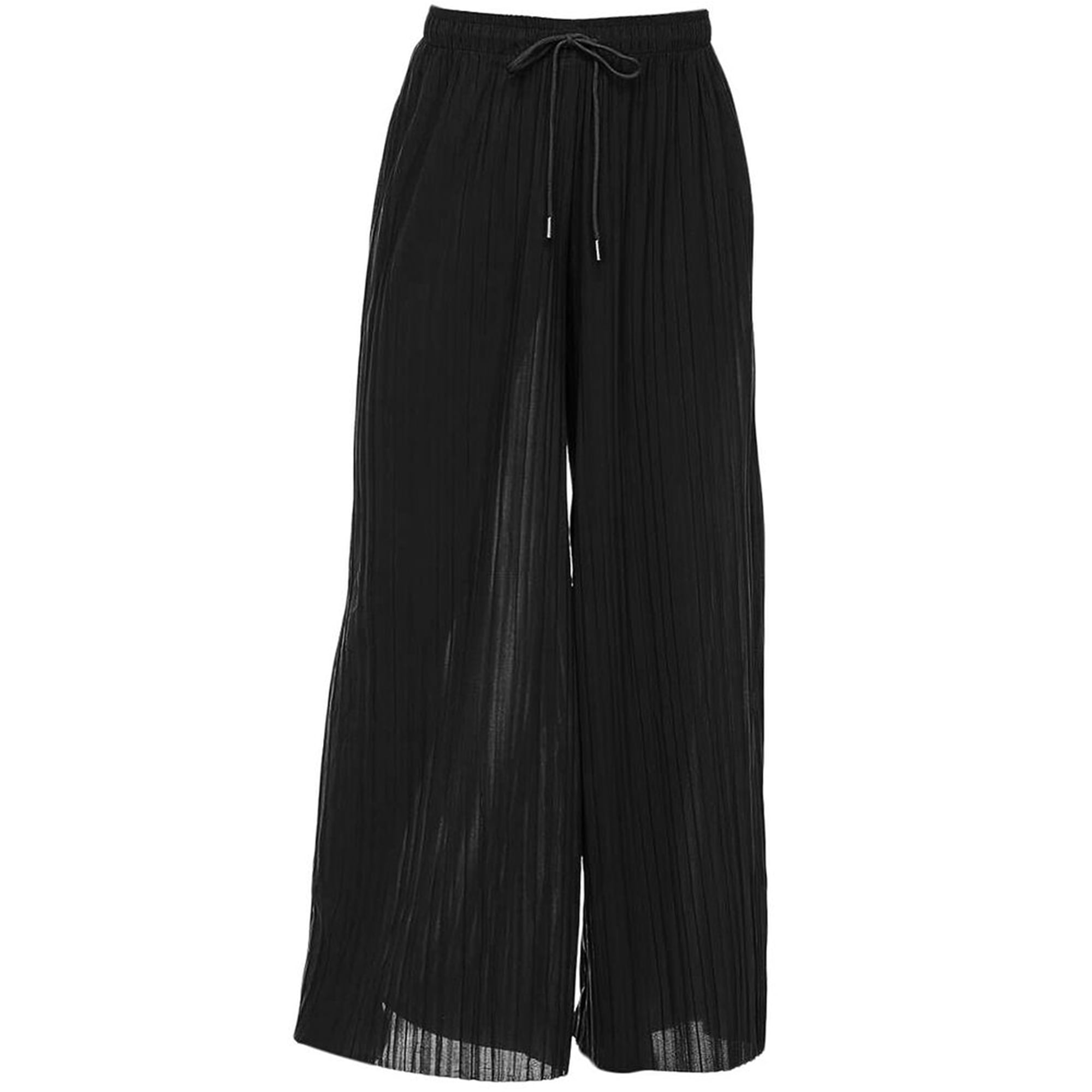 SHCKE Women's Pleated Wide Leg Palazzo Pants with Drawstring / Elastic ...