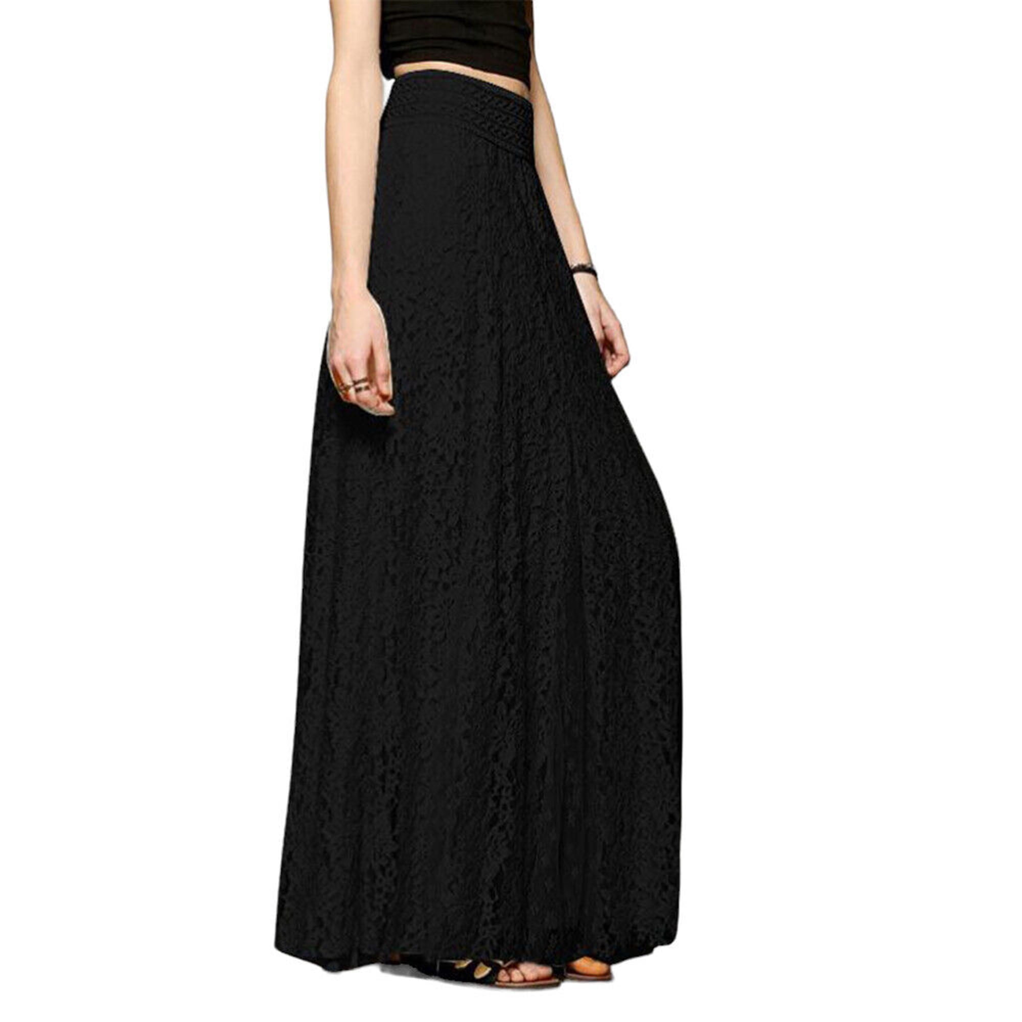 SHCKE Womens Lace Maxi Skirt High Elastic Waist A-Line Floral Lace Maxi ...