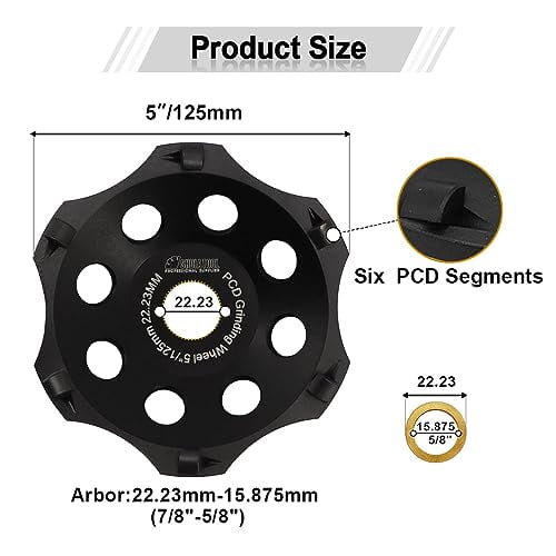 SHDIATOOL PCD Grinding Wheel 5-Inch for Remove Epoxy Glue Mastic Paint ...