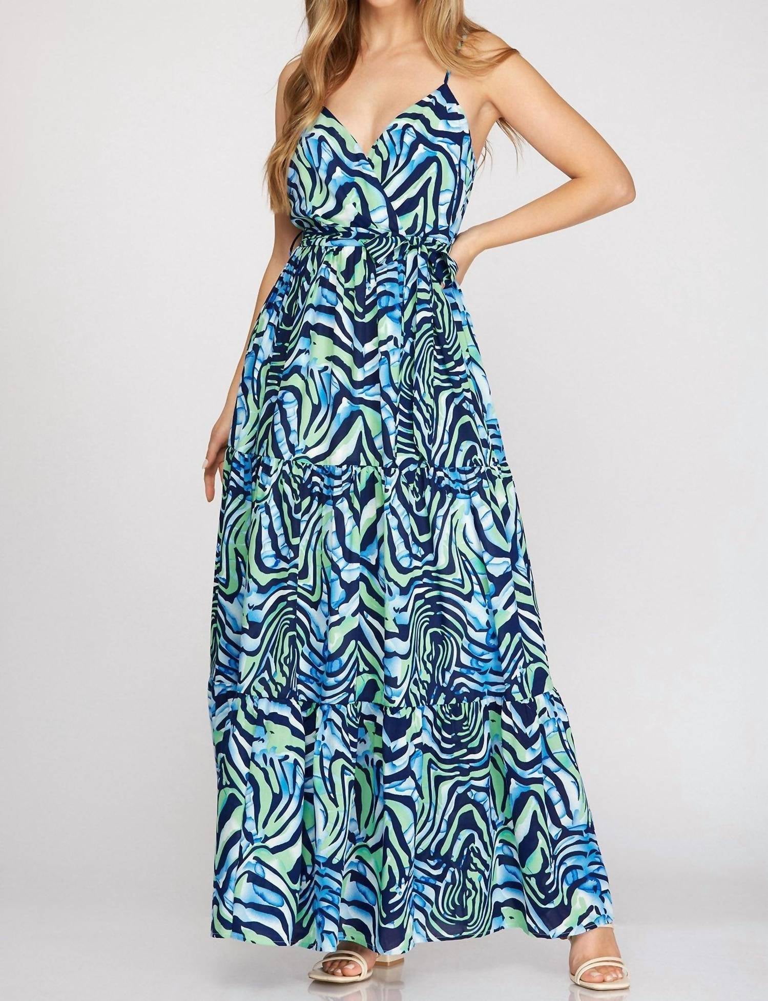 She + Sky Surplice Cami Printed Woven Tiered Maxi Dress - Walmart.com