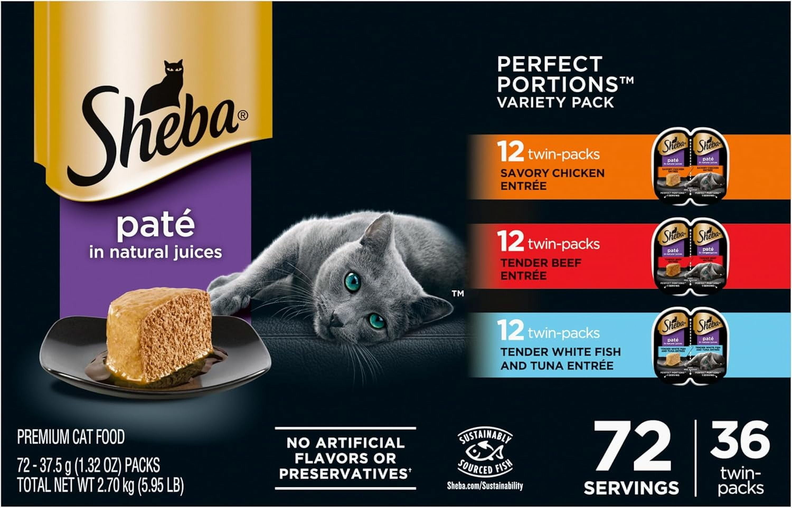 SHEBA PERFECT PORTIONS Paté Wet Cat Food Trays (36 Count, 72 Servings), Savory Chicken, Tender ...
