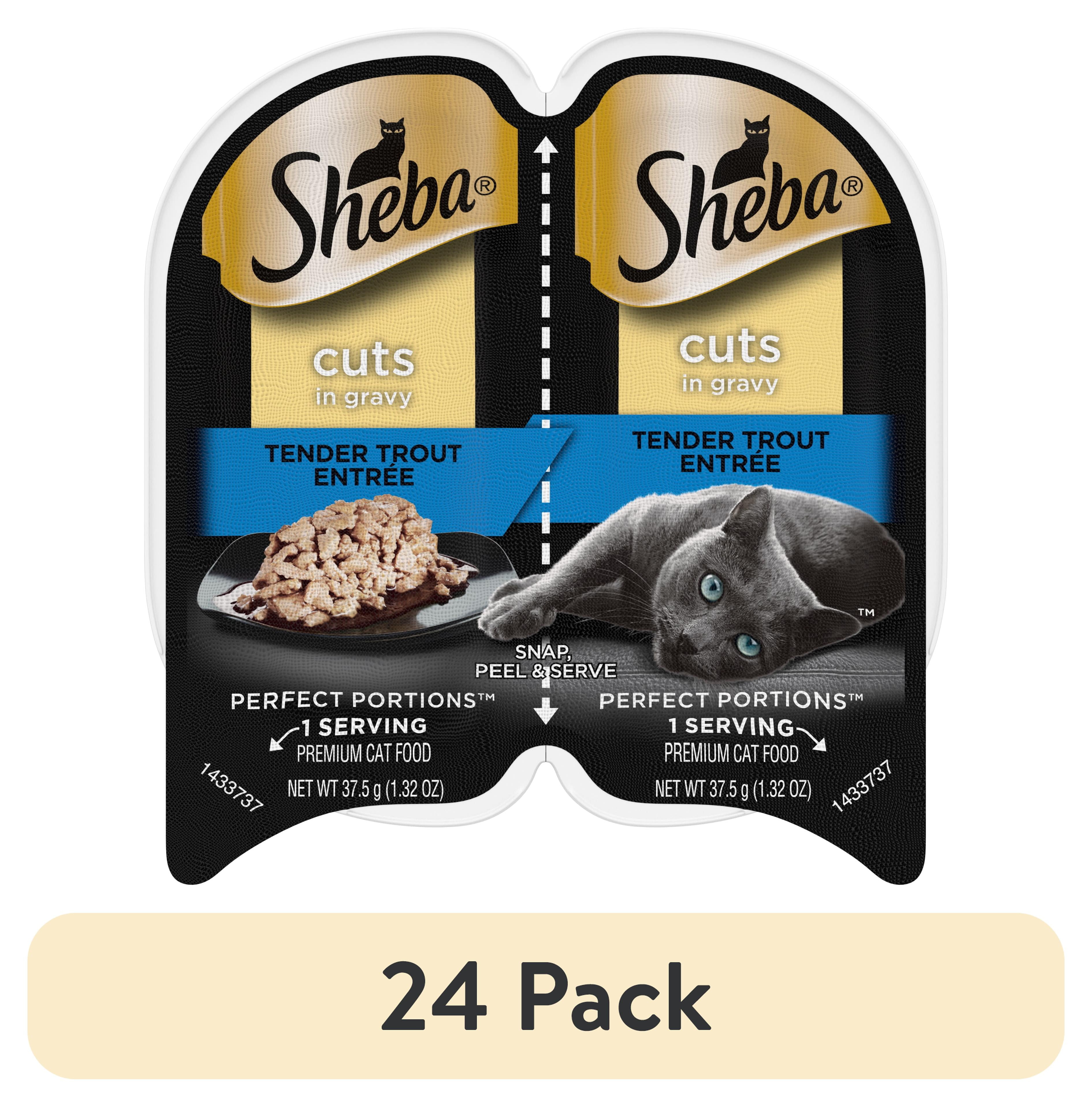 (24 pack) Sheba Wet Cat Food Cuts in Gravy Tender Trout Entree, 2.6 oz Perfect Portions Twin ...
