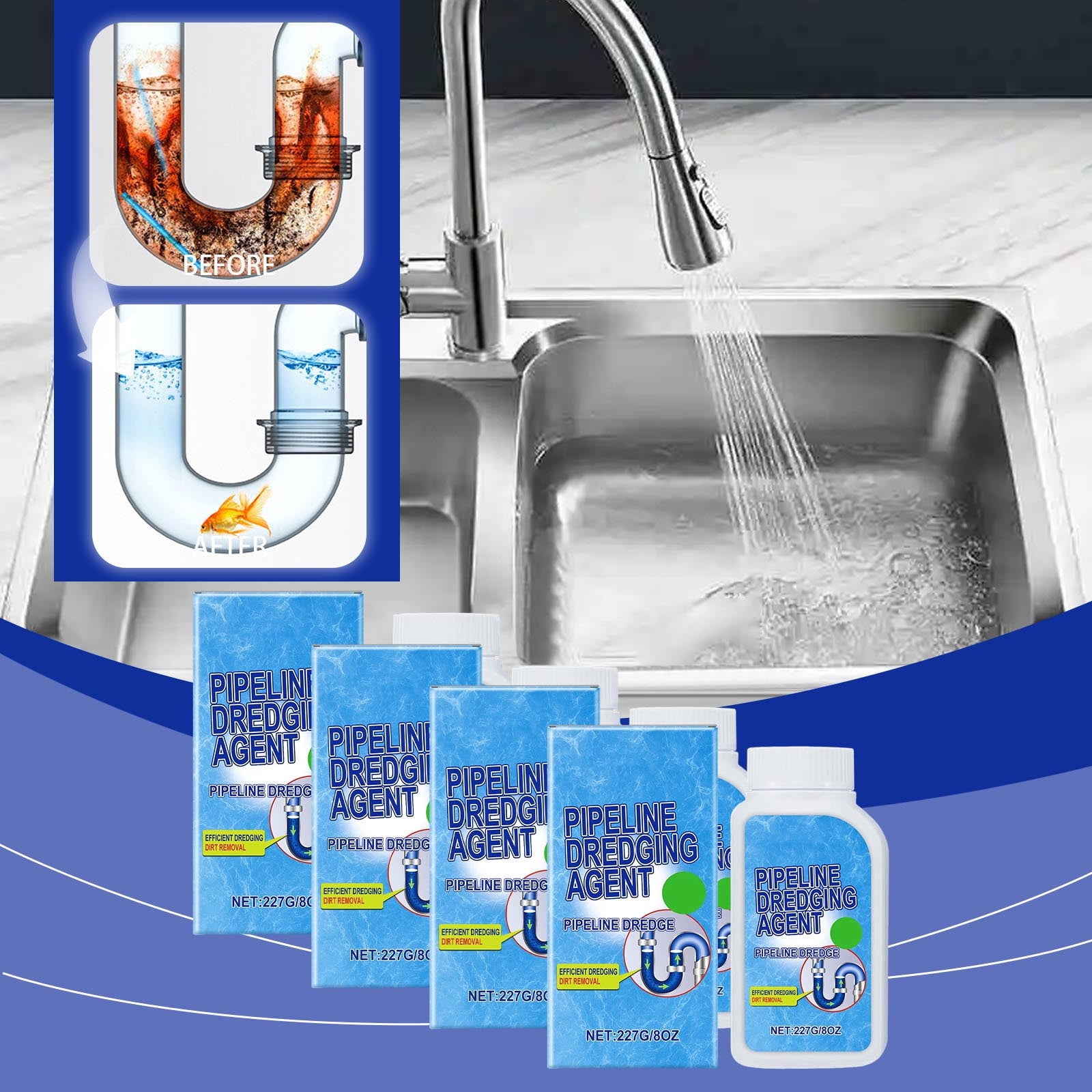 SHEIGUANNI 4-Pack Drain Unclogger for Kitchen Sink - Fast Acting Pipe ...