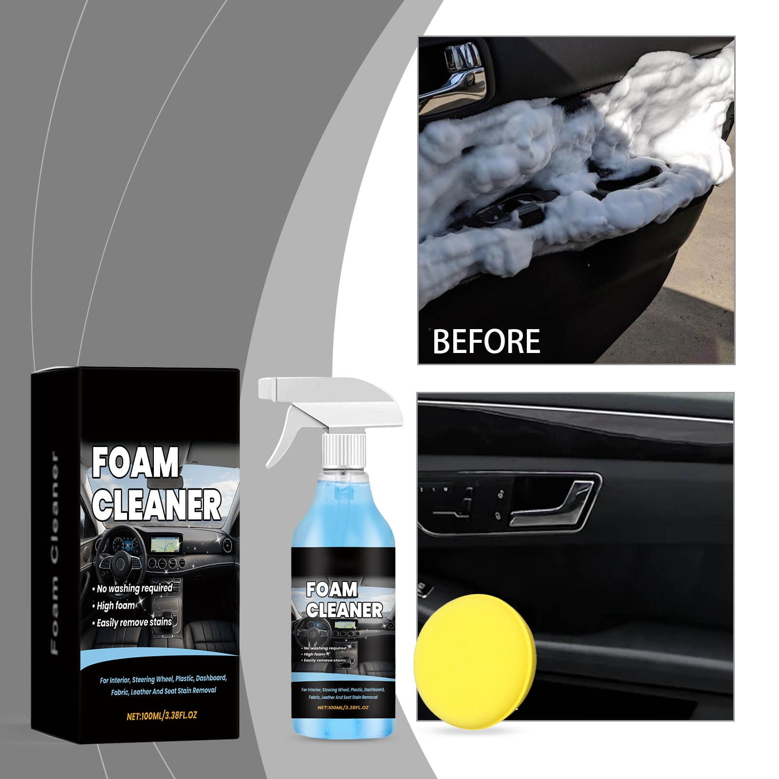 SHEIGUANNI Car Interior Cleaner Spray 100ml - Multi-Active Foam Formula, No Water Rinse, Deep ...