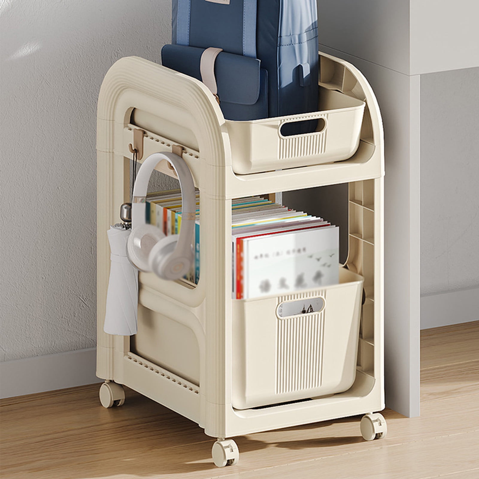 SHEIGUANNI Under Desk Rolling Storage Cart with Wheels, 2-Tier Space ...