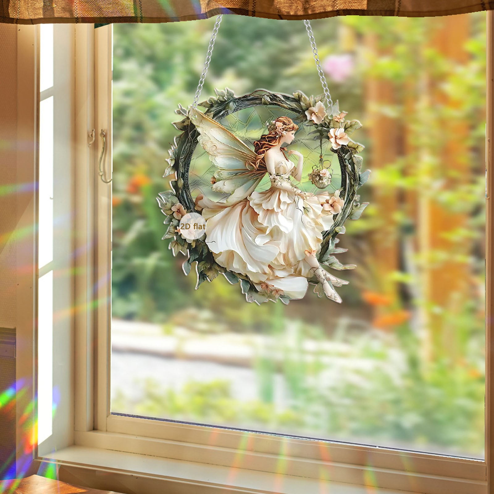 SHEIGUANNI Flower Fairy Acrylic Window Hanging, Fairy Stained Glass ...