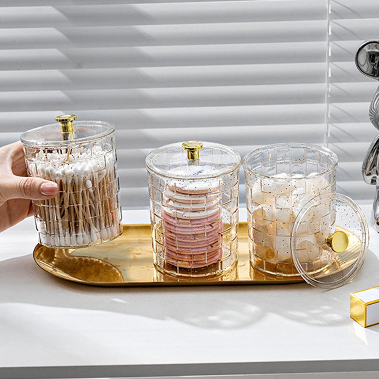 SHEIGUANNI Jar with Lid for Bathroom Organization, Clear Apothecary Jar ...